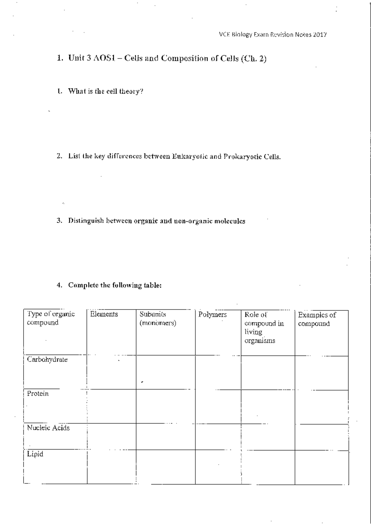 Chapter 2 - Review Unit 3 AOS1 - VCE Biology Exam Revision Notes 2017 1 ...