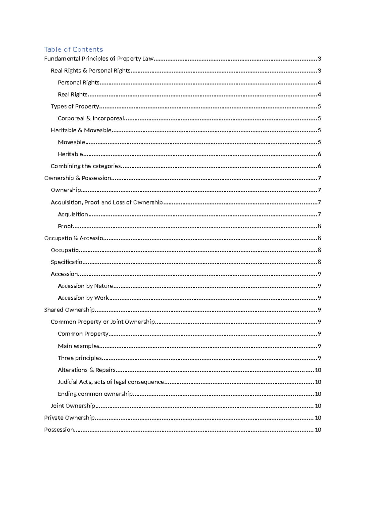 Lecture 1 Detailed Notes - Real Rights - Table of Contents Fundamental ...