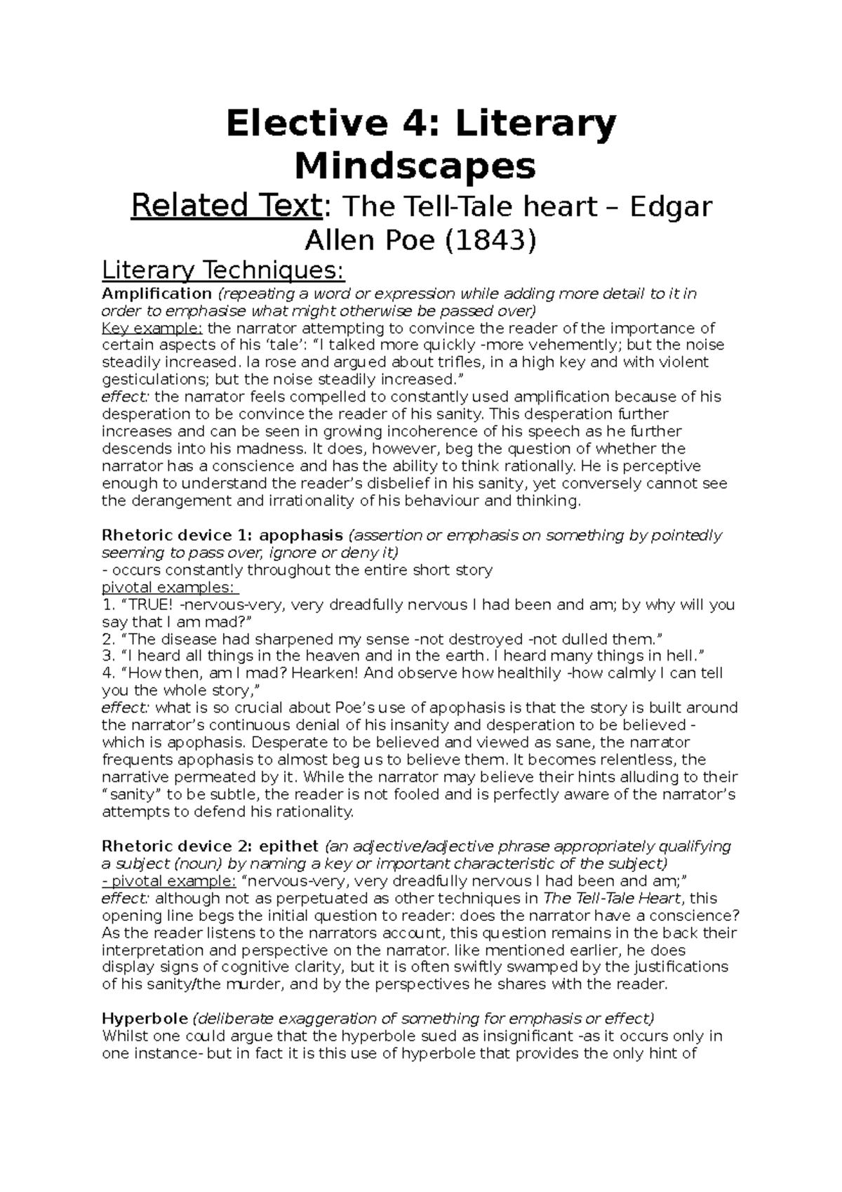 Tell-tale-heart notes - Elective 4: Literary Mindscapes Related Text ...