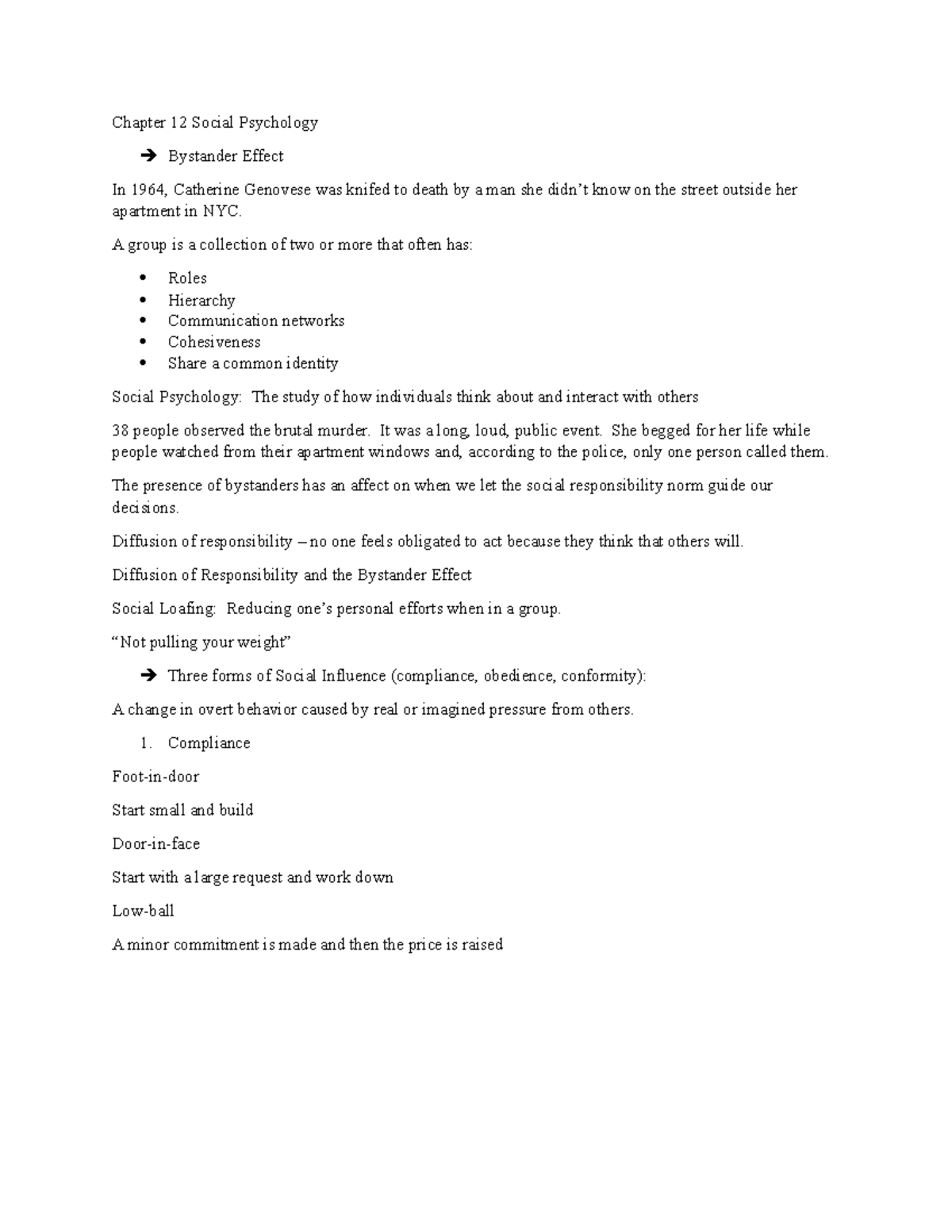 Chapter 12 Social Psychology - Chapter 12 Social Psychology Bystander ...