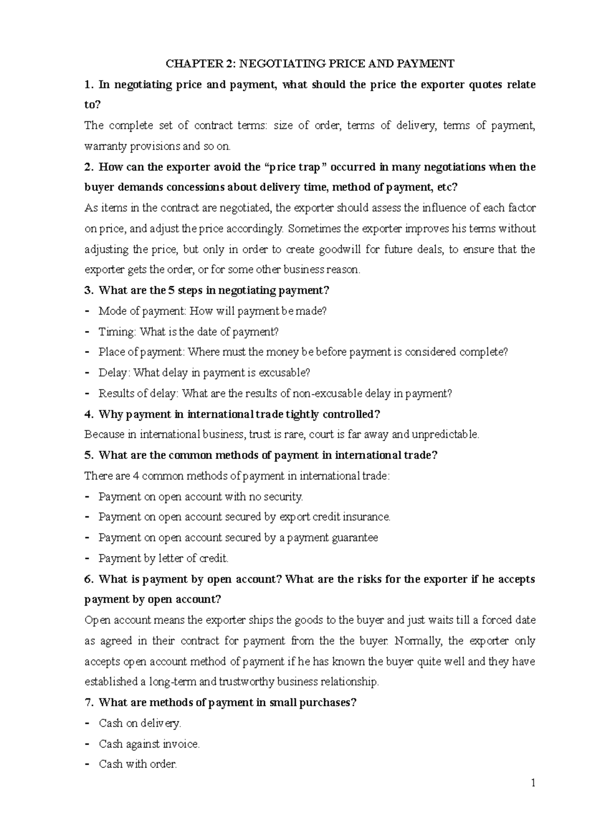 Chapter 2 Negotiating Price AND Payment - CHAPTER 2: NEGOTIATING PRICE ...