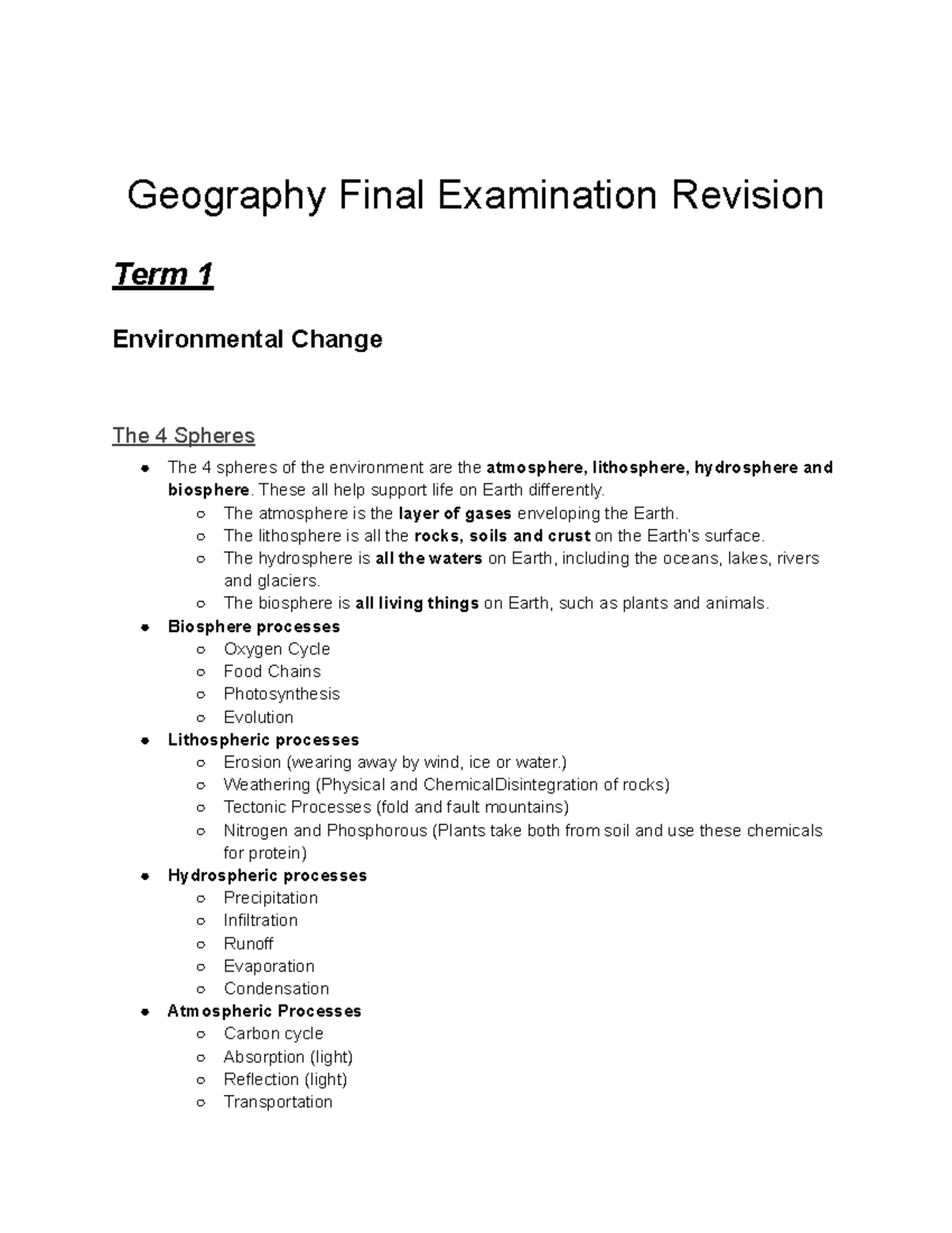 Geography Exam Revision - Geography Final Examination Revision Term 1 ...