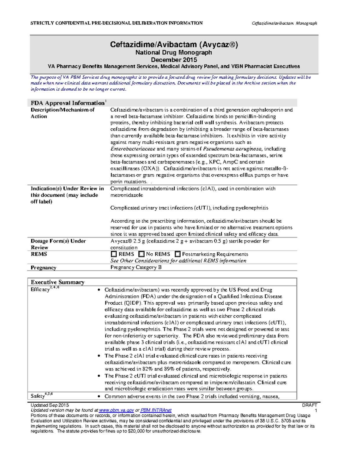 Ceftaz Avi Drug Monograph - Ceftazidime/Avibactam (Avycaz®) National ...