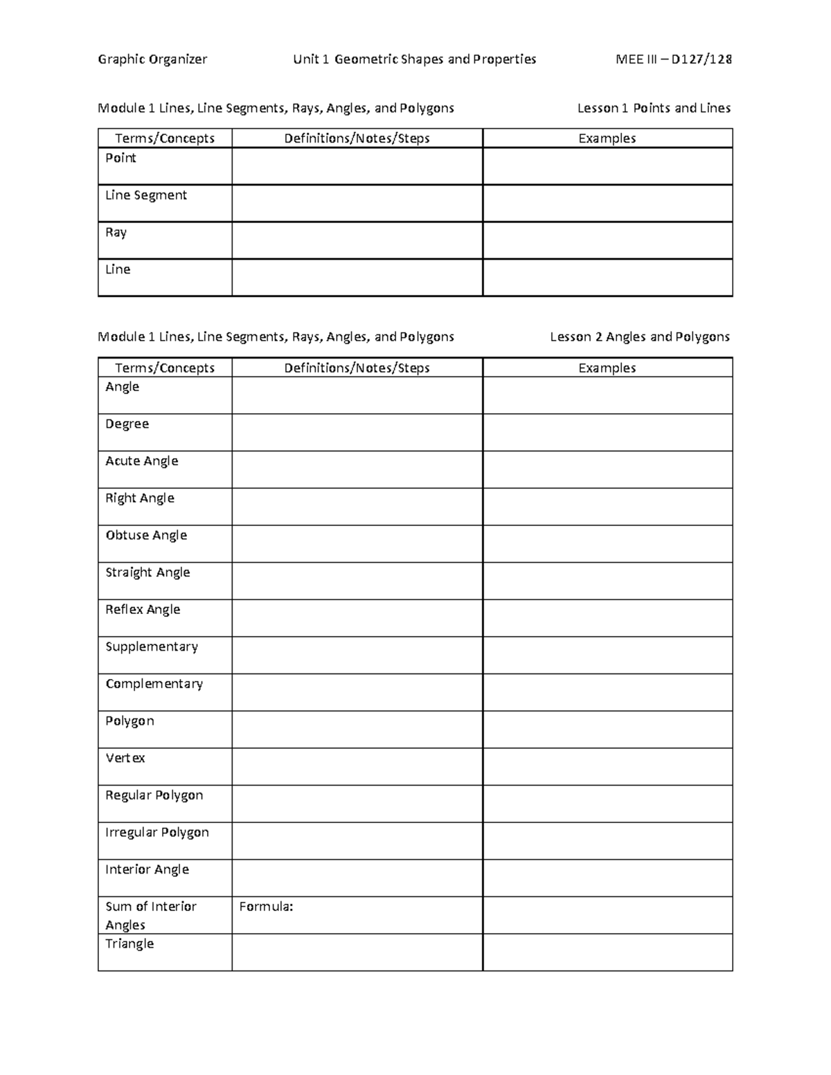 D127-128 Unit 1 Study Guide - Module 1 Lines, Line Segments, Rays ...