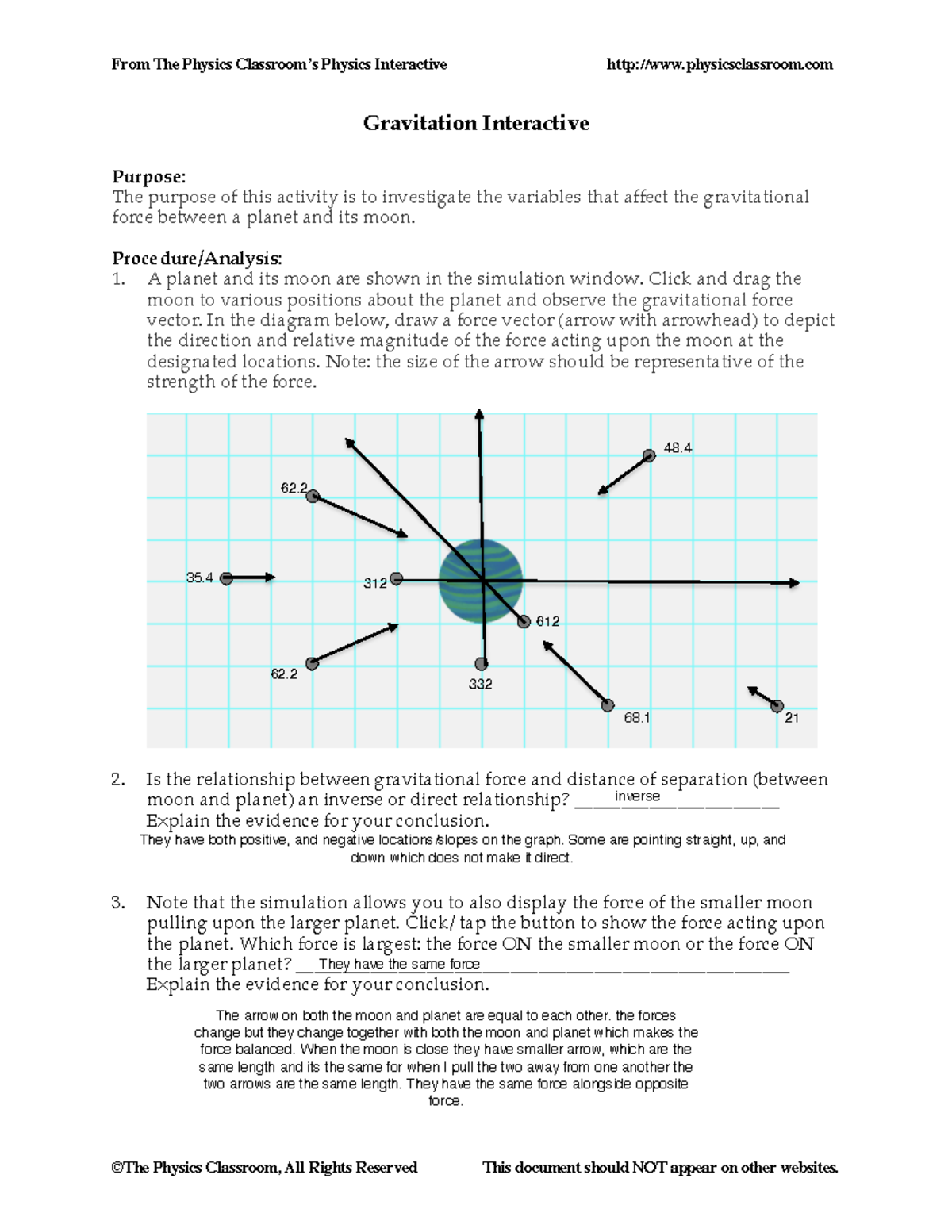 3-6 Gravitation - From The Physics Classroom’s Physics Interactive ...