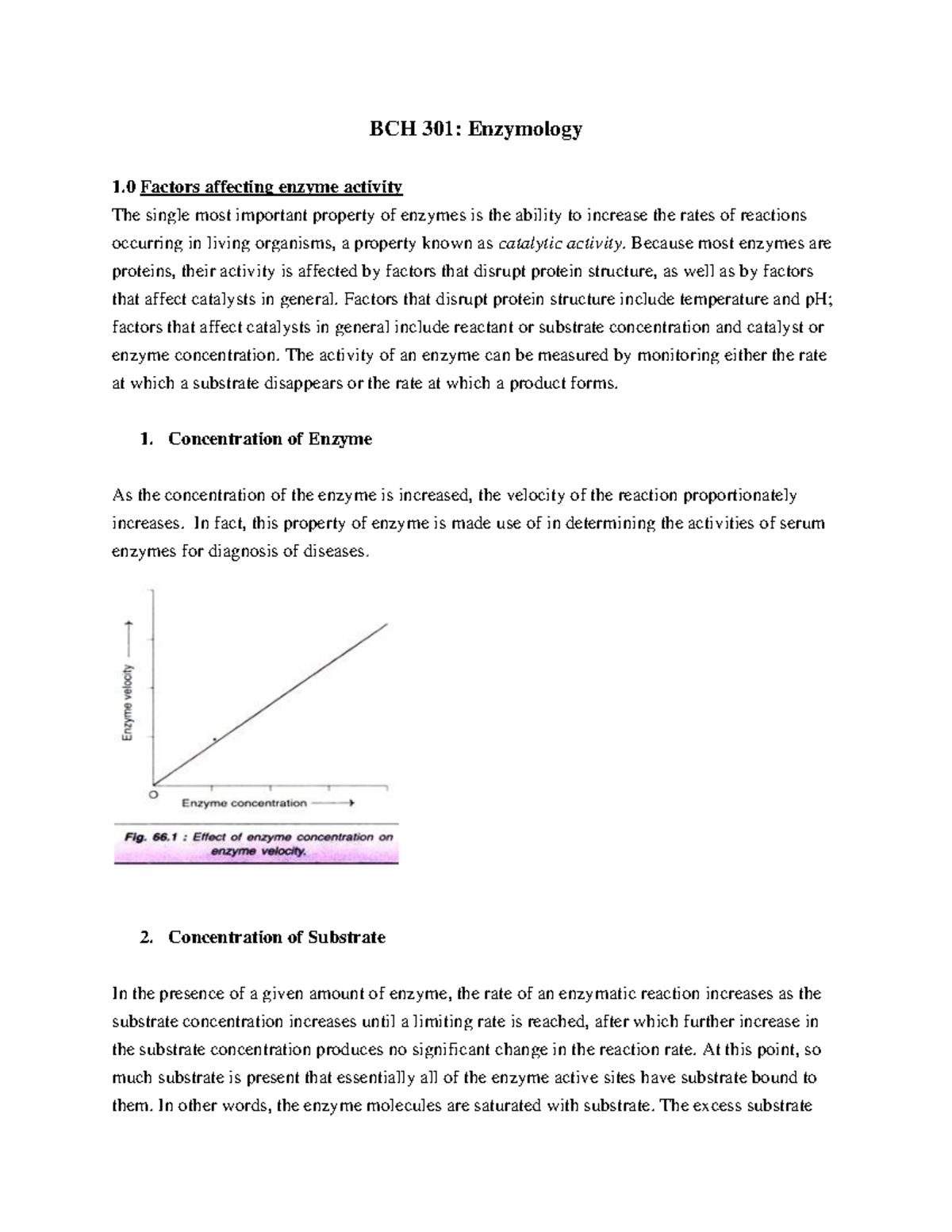BCH 301 Lecture Note 1 - BCH 301: Enzymology 1 Factors affecting enzyme ...