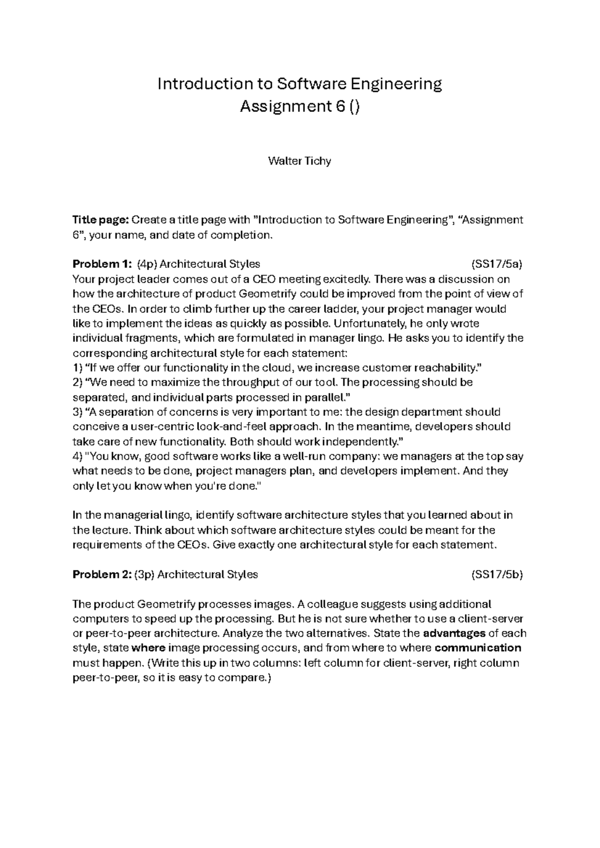 Homework 6 - Introduction to Software Engineering Assignment 6 ...