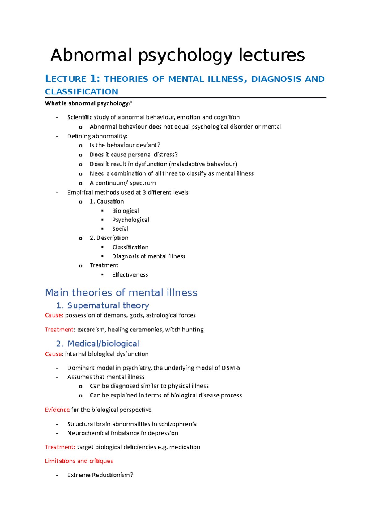 Abnormal psychology lecture notes 1 to 6 - Abnormal psychology lectures ...