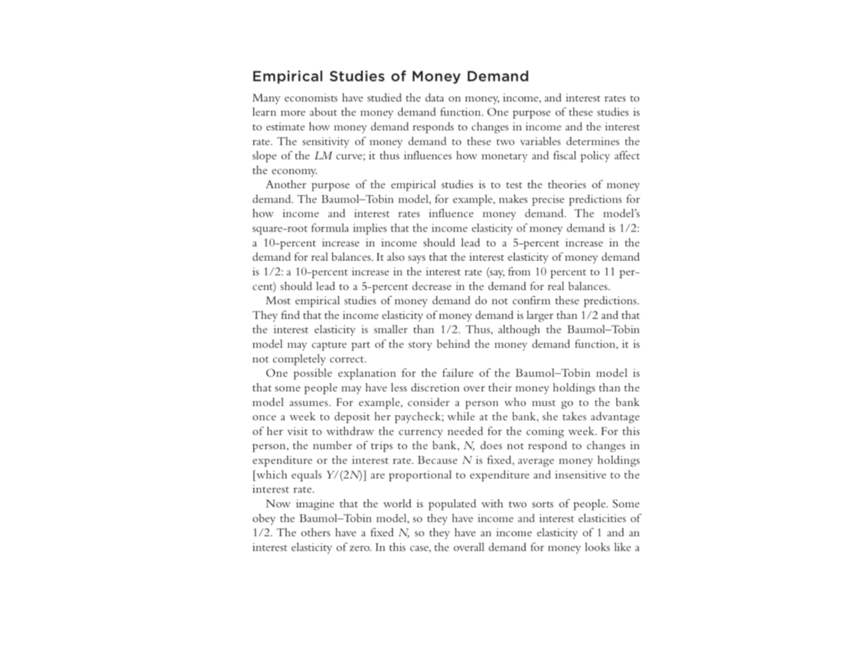 Empirical Studies of Money Demand - MACRO ECONOMICS - Studocu