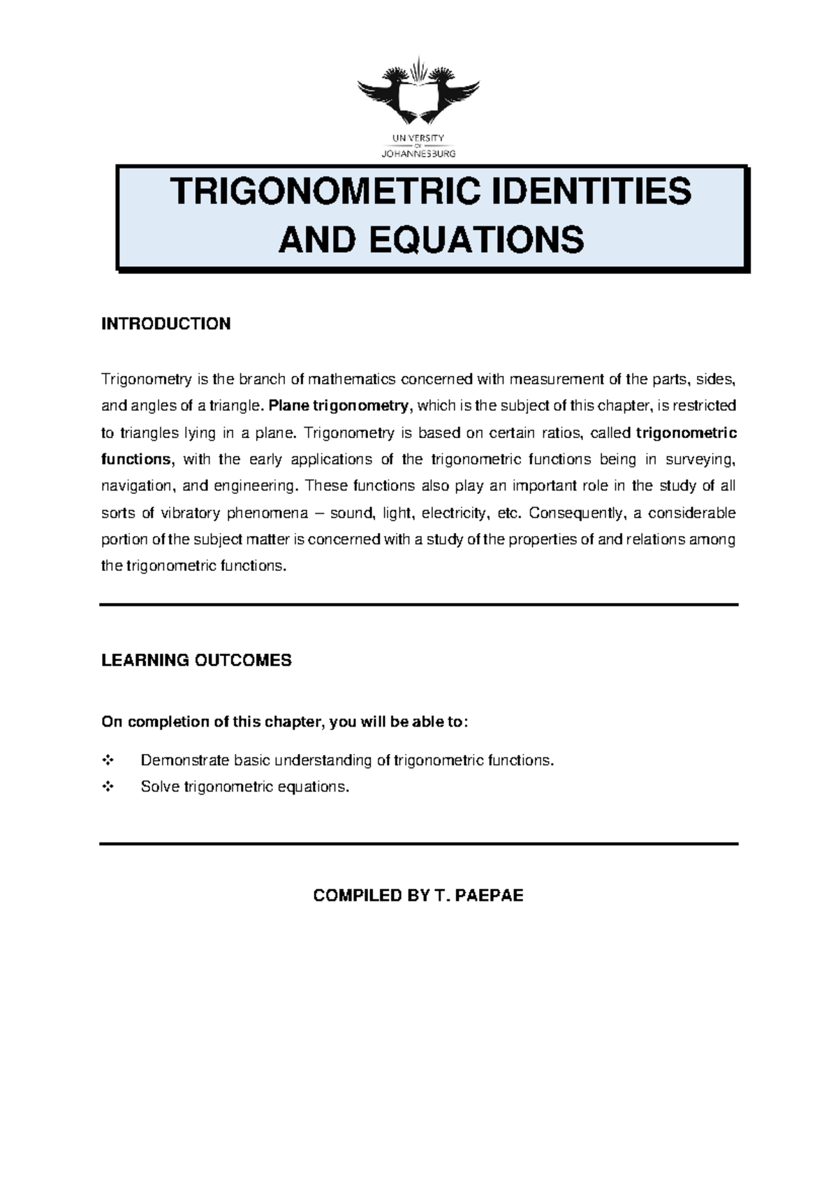 7. Trigonometric Identities AND Equations - TRIGONOMETRIC IDENTITIES ...