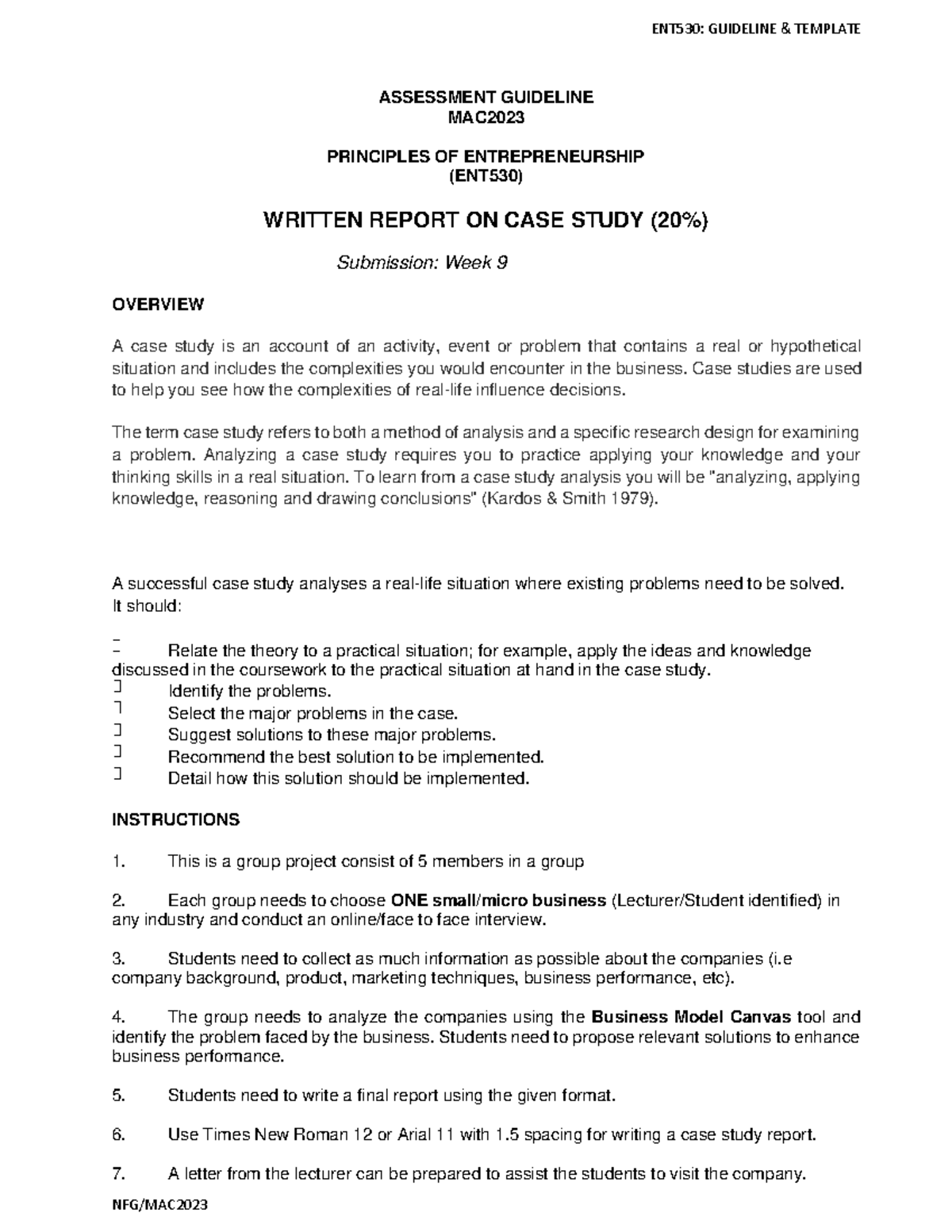 MAC 23 ENT530 Guideline AND Template pdf - ASSESSMENT GUIDELINE MAC PRINCIPLES OF ...