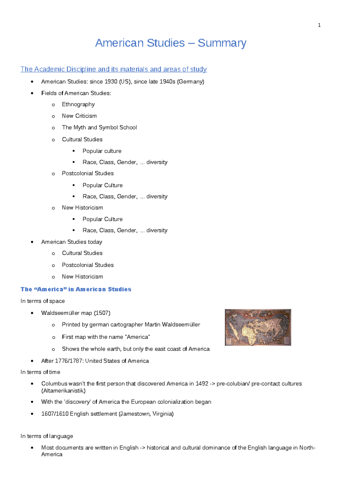 Introduction to American Studies Zusammenfassung SS2019 - Warning: TT ...