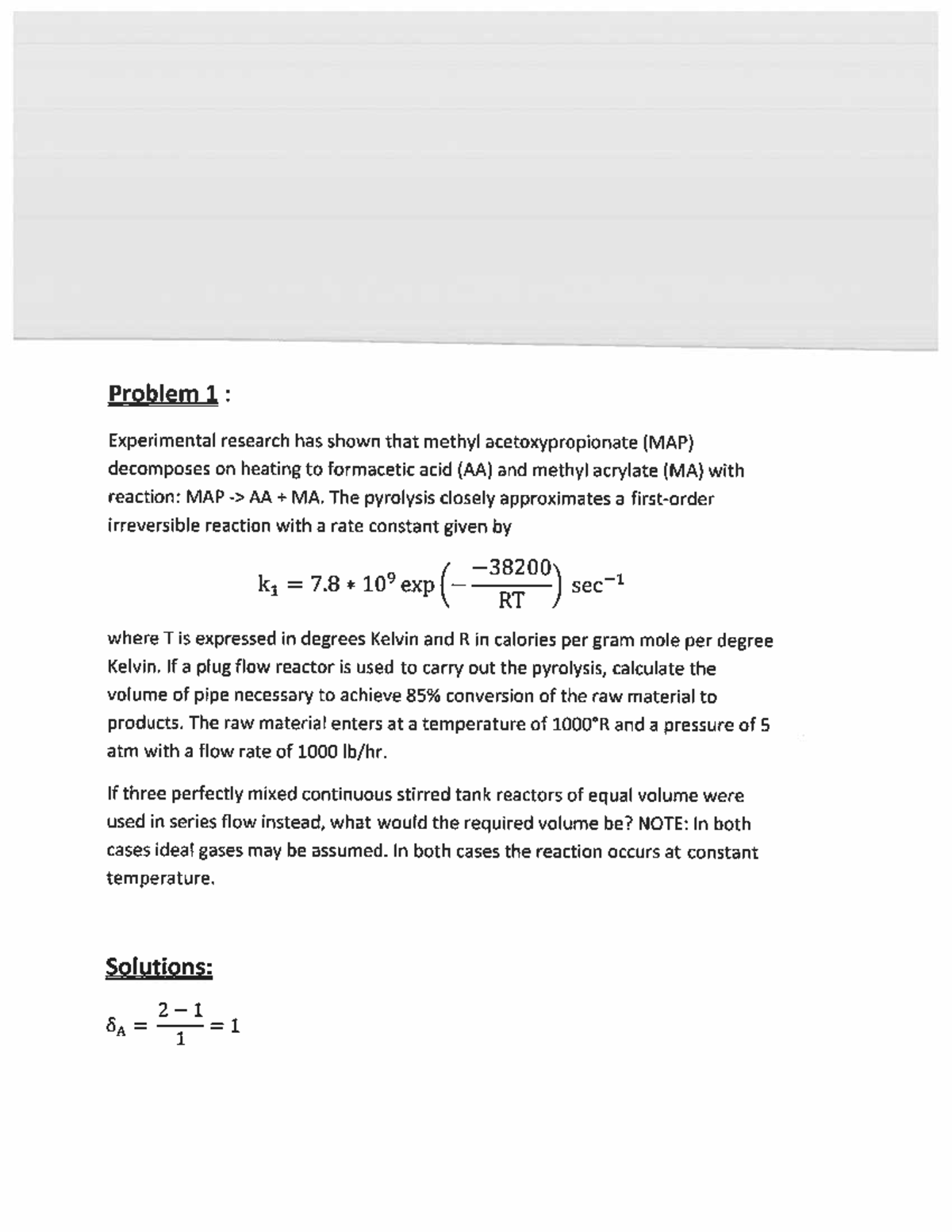 Kinetics and Reactor Design HW 7 solution - CH E320 - Studocu