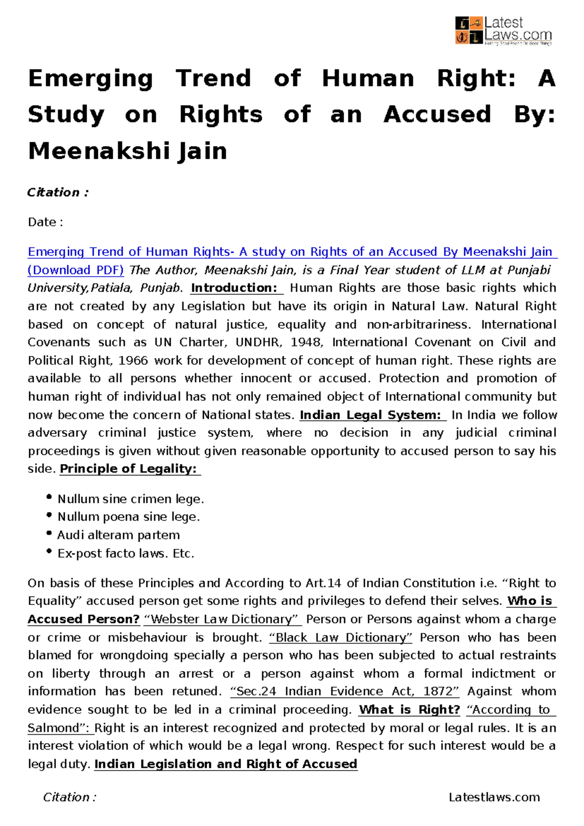 Emerging Trend of Human Right A Study on Rights of an Accused By ...