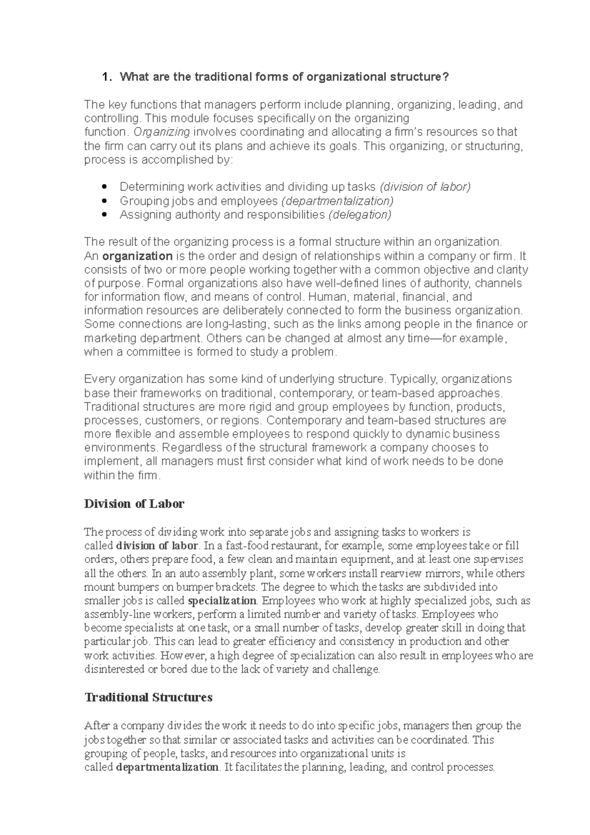 What are the traditional forms of organizational structure - 1. What ...