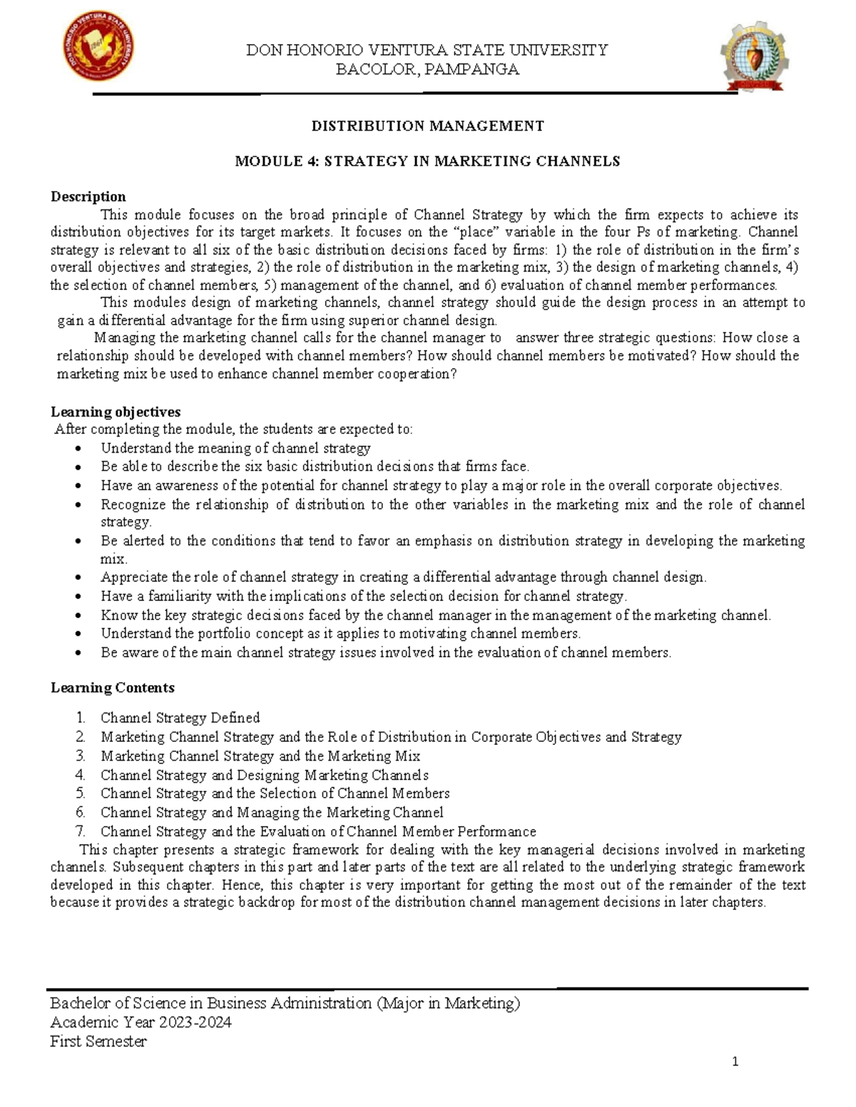 DM- Module-4 Strategy-in-Marketing-Channels - BACOLOR, PAMPANGA Bachelor of Science in Business ...