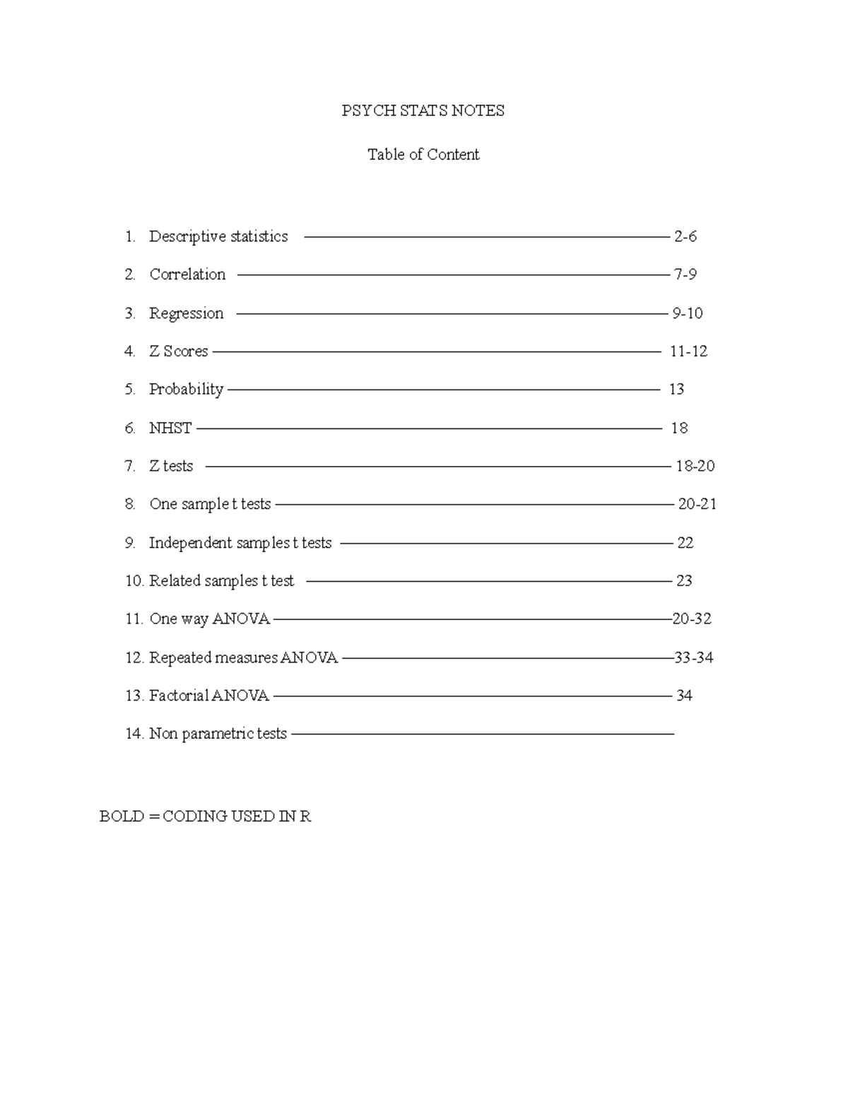 Psych Stats - Notes from the whole semester - PSYCH STATS NOTES Non ...