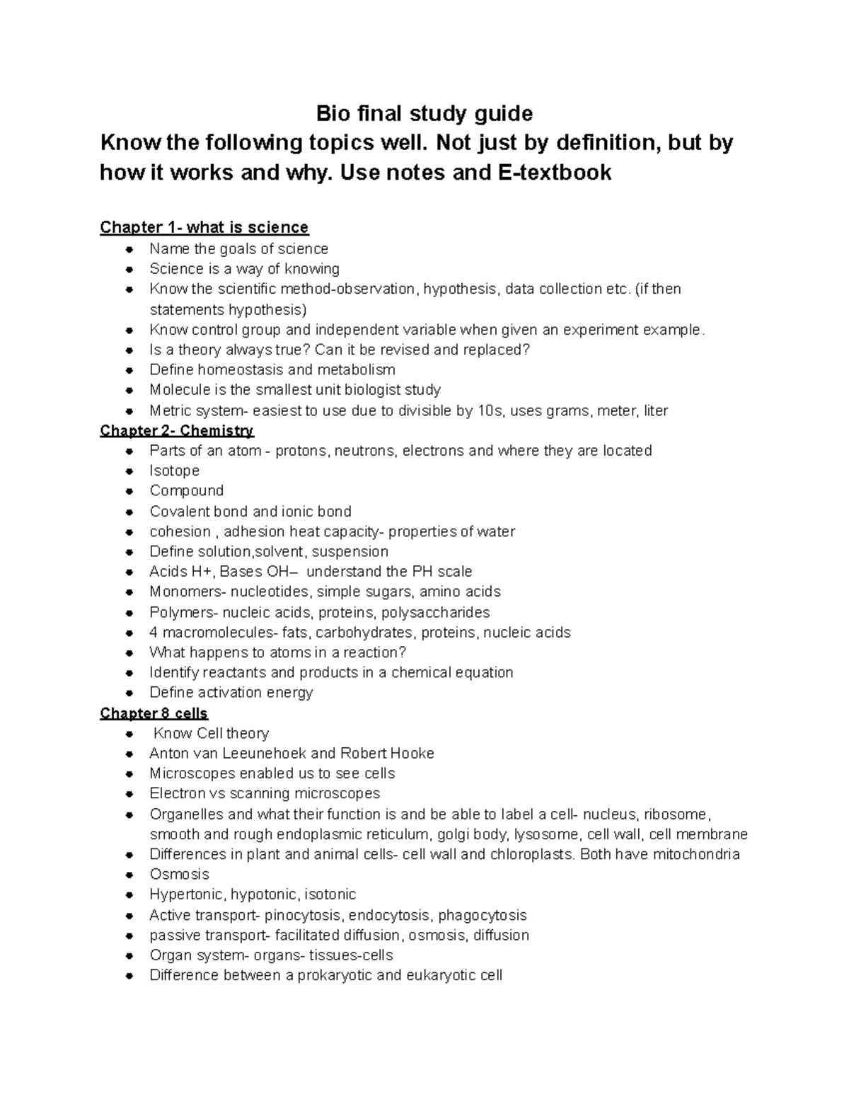 Honors Bio fall final study guide - Bio final study guide Know the ...