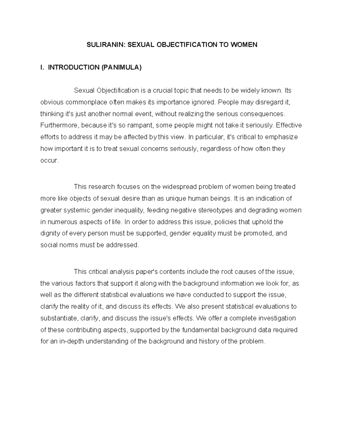 Research Defense 2024 AP - SULIRANIN: SEXUAL OBJECTIFICATION TO WOMEN I ...
