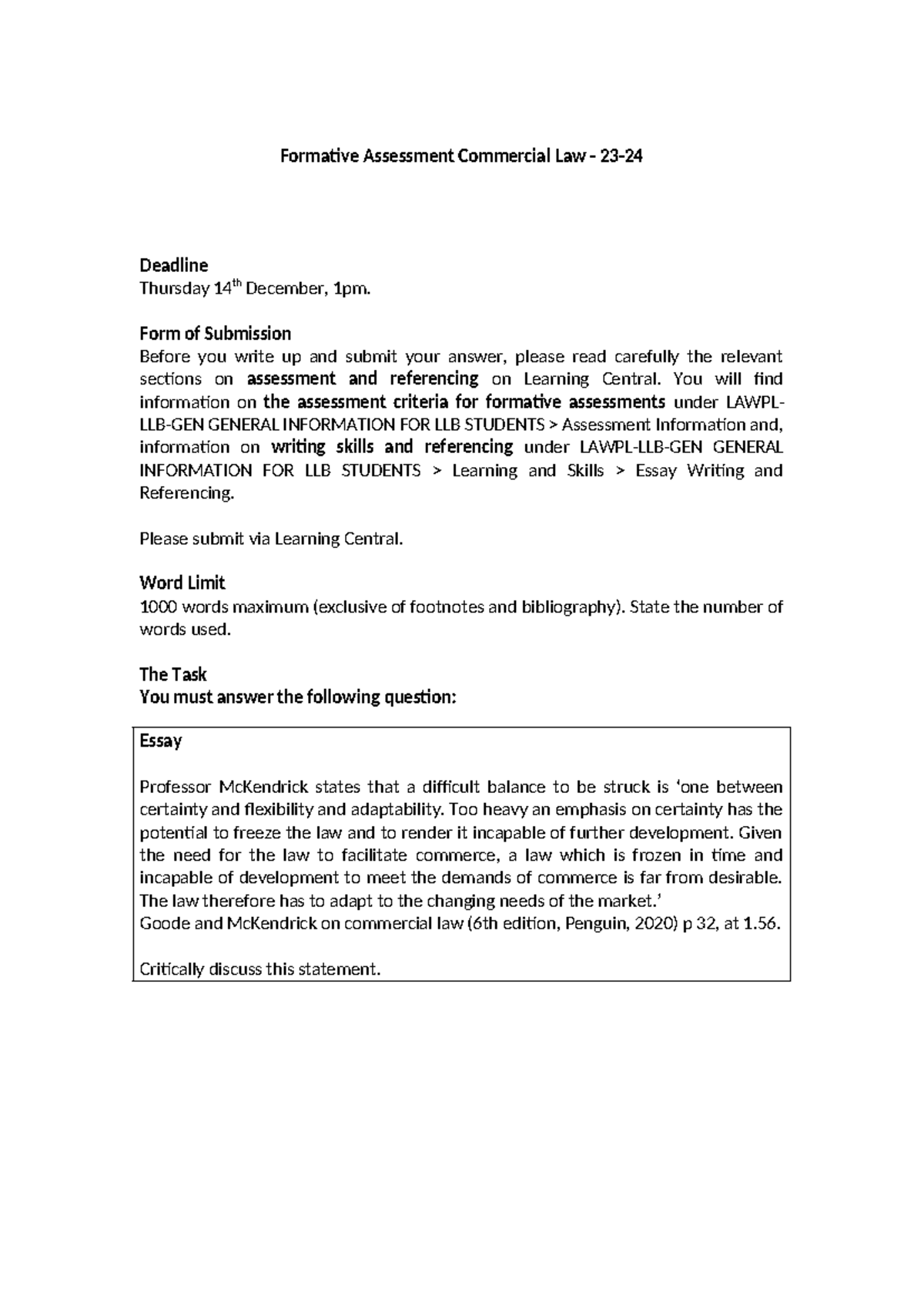 Commercial law Formative Assessment 2023 Final - Formative Assessment ...