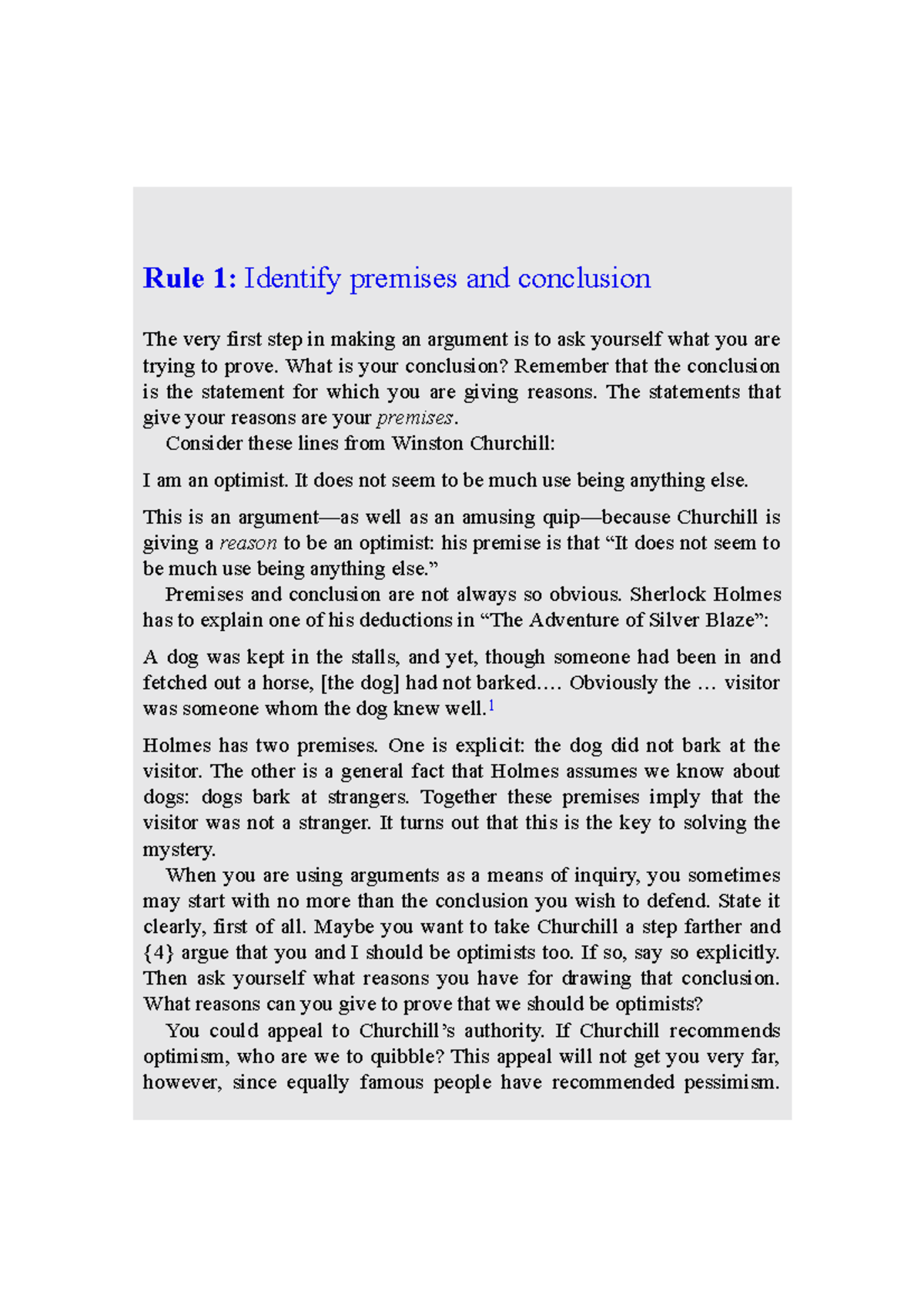 Rule 1 document - Rule 1 : Identify premises and conclusion The very ...