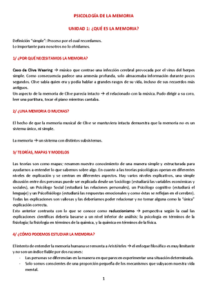 Memoria 7 8 9 10 - APUNTES - Unidad 7. Olvido incidental Estudio del ...
