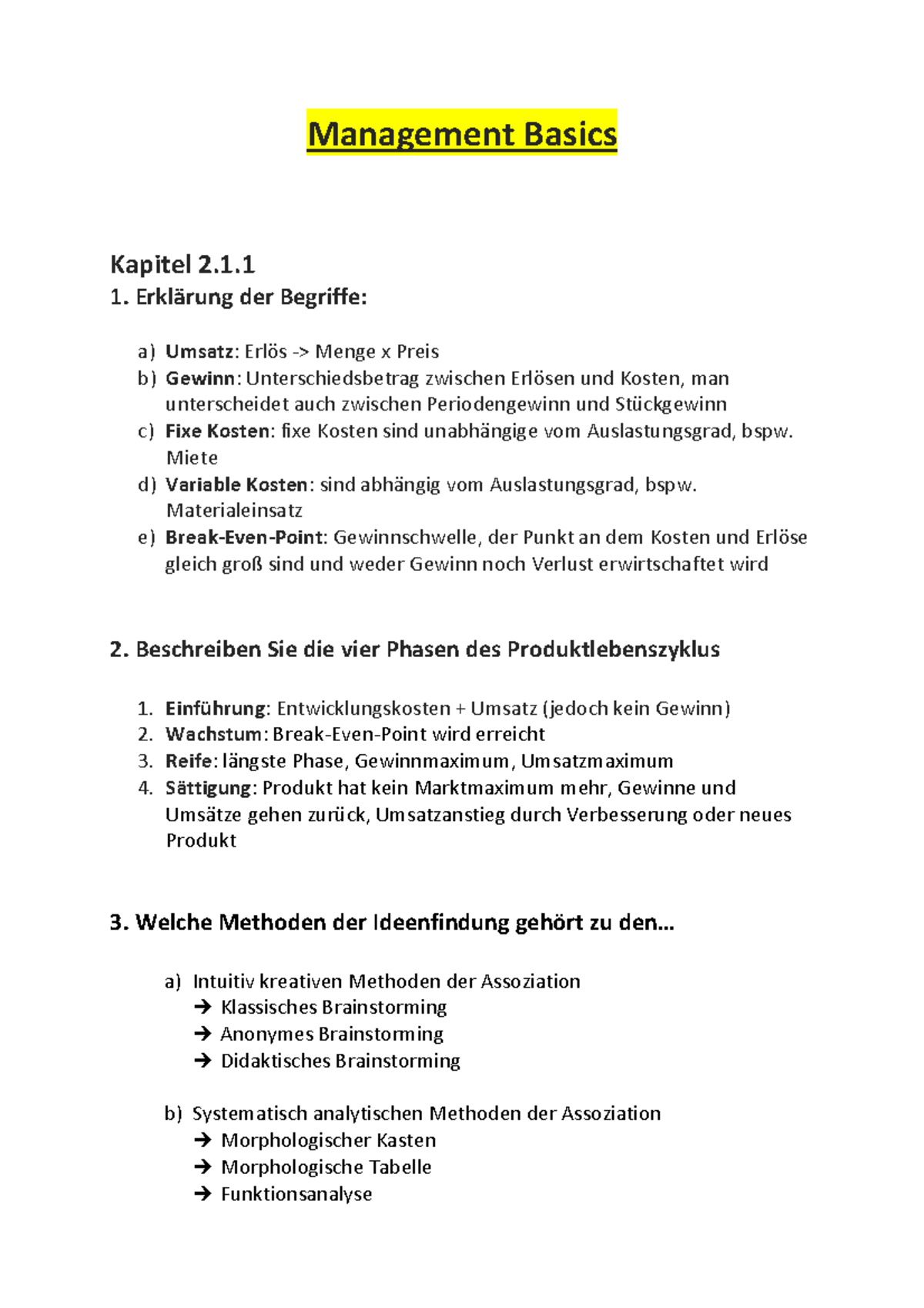 Management Basics Lernzettel - Management Basics Kapitel 2. 1 ...