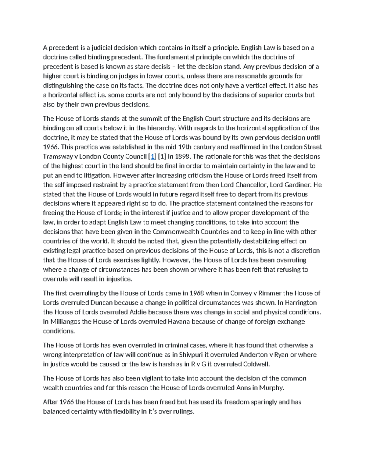 Precedent Essay - A precedent is a judicial decision which contains in ...