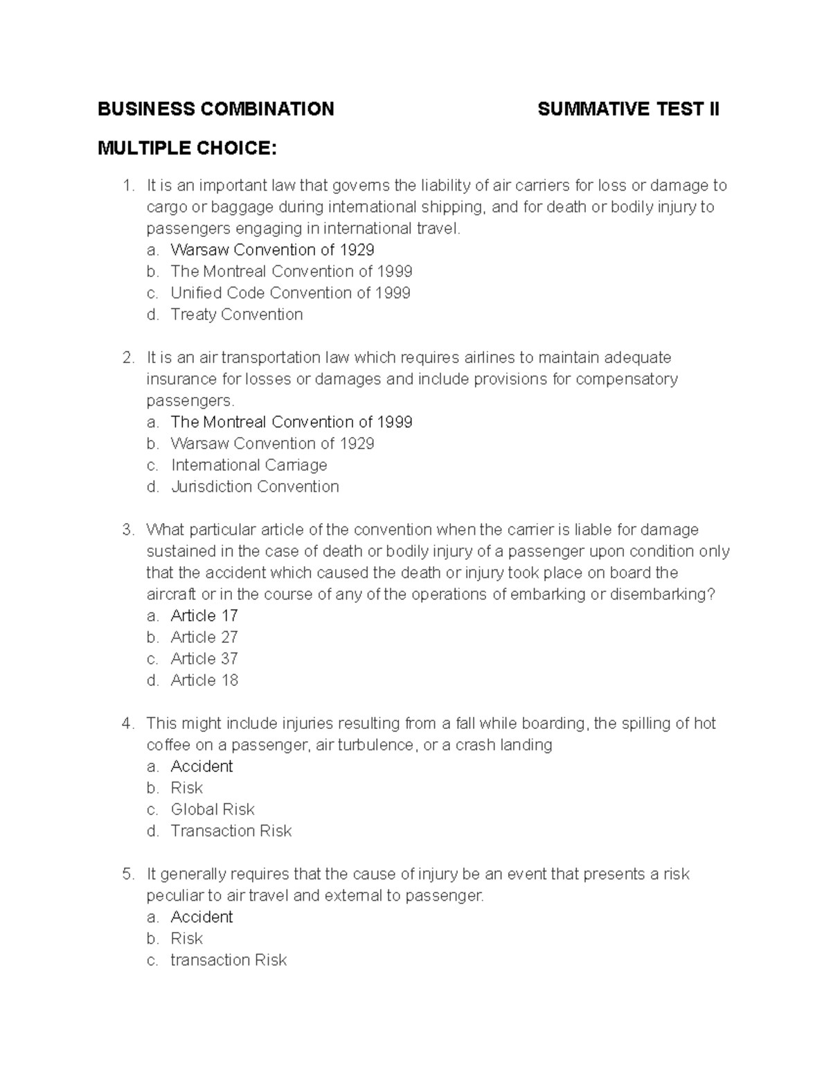Business Combinationsummative TEST II - BUSINESS COMBINATIONSUMMATIVE ...