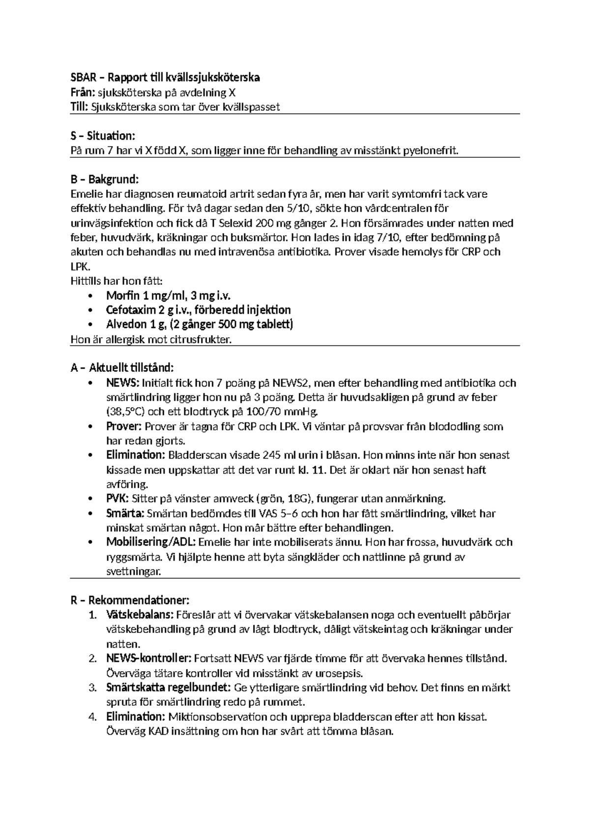 SBAR efter klinisk examination - SBAR – Rapport till ...