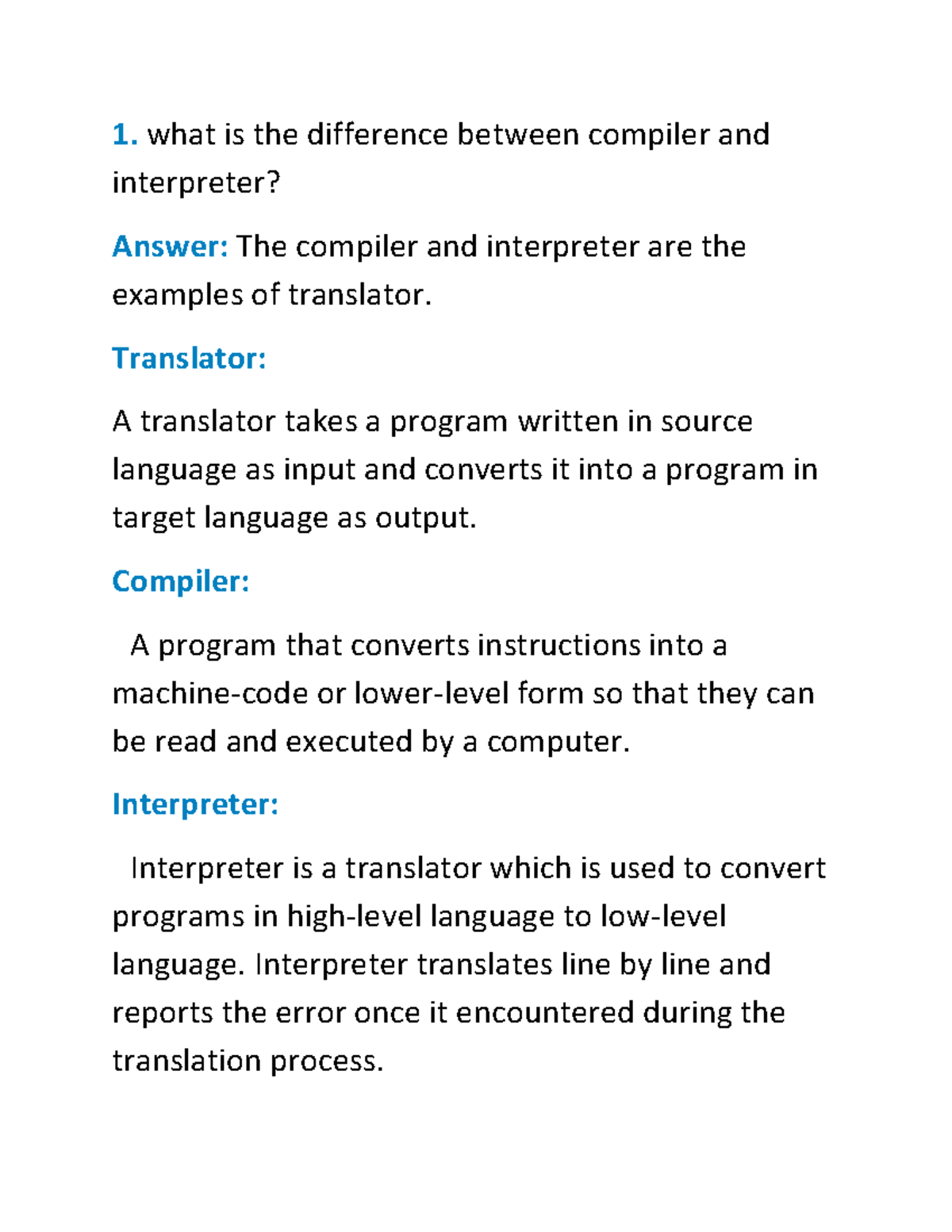 Programming - upload it - 1. what is the difference between compiler ...