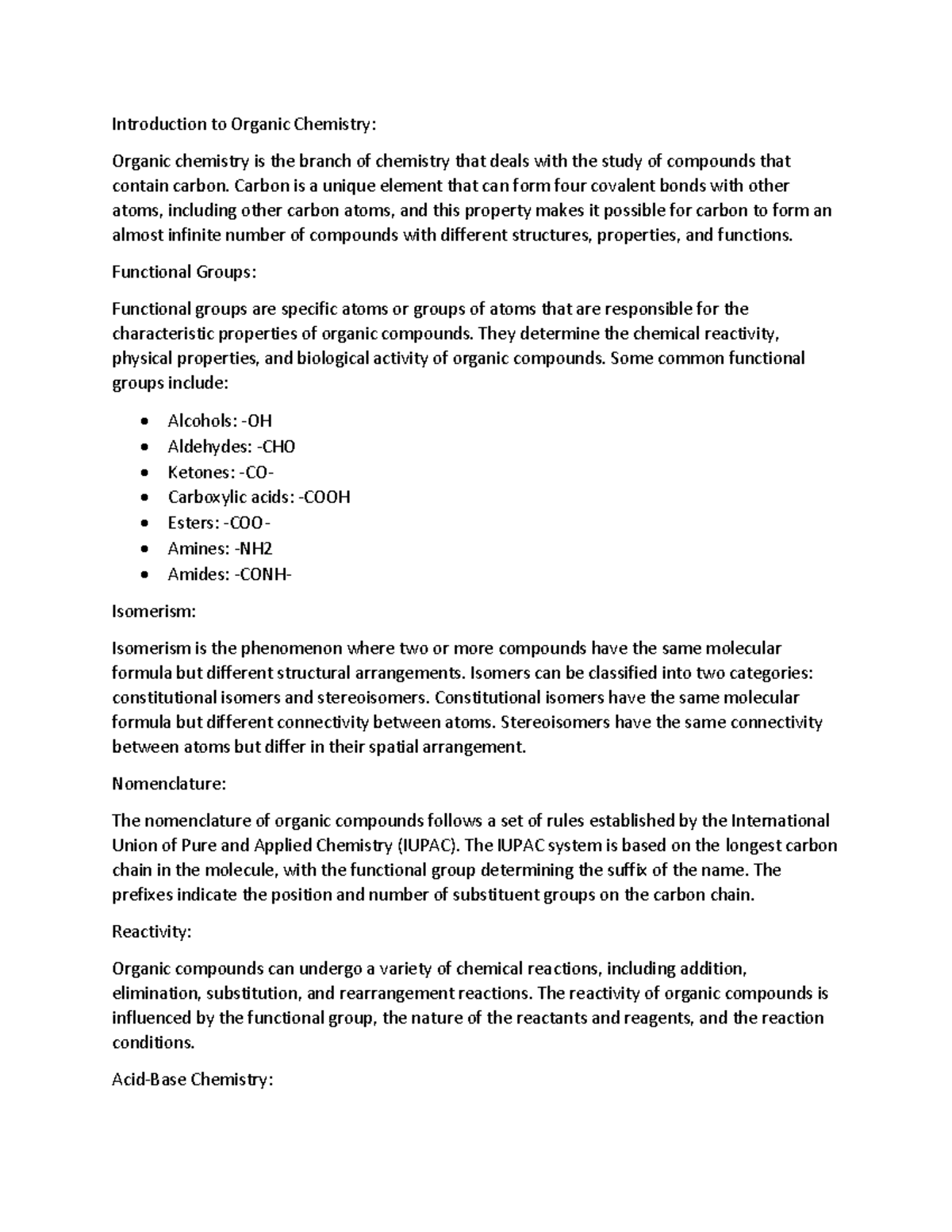 Orgchem - Introduction to Organic Chemistry: Organic chemistry is the ...