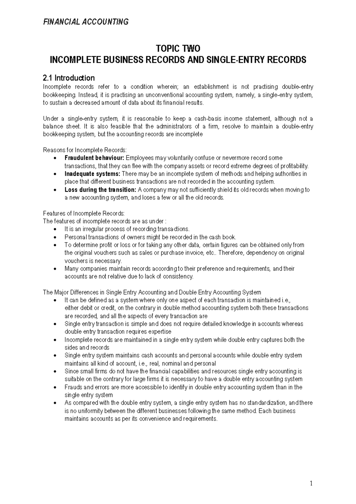 Incomplete Records - New notes - TOPIC TWO INCOMPLETE BUSINESS RECORDS ...