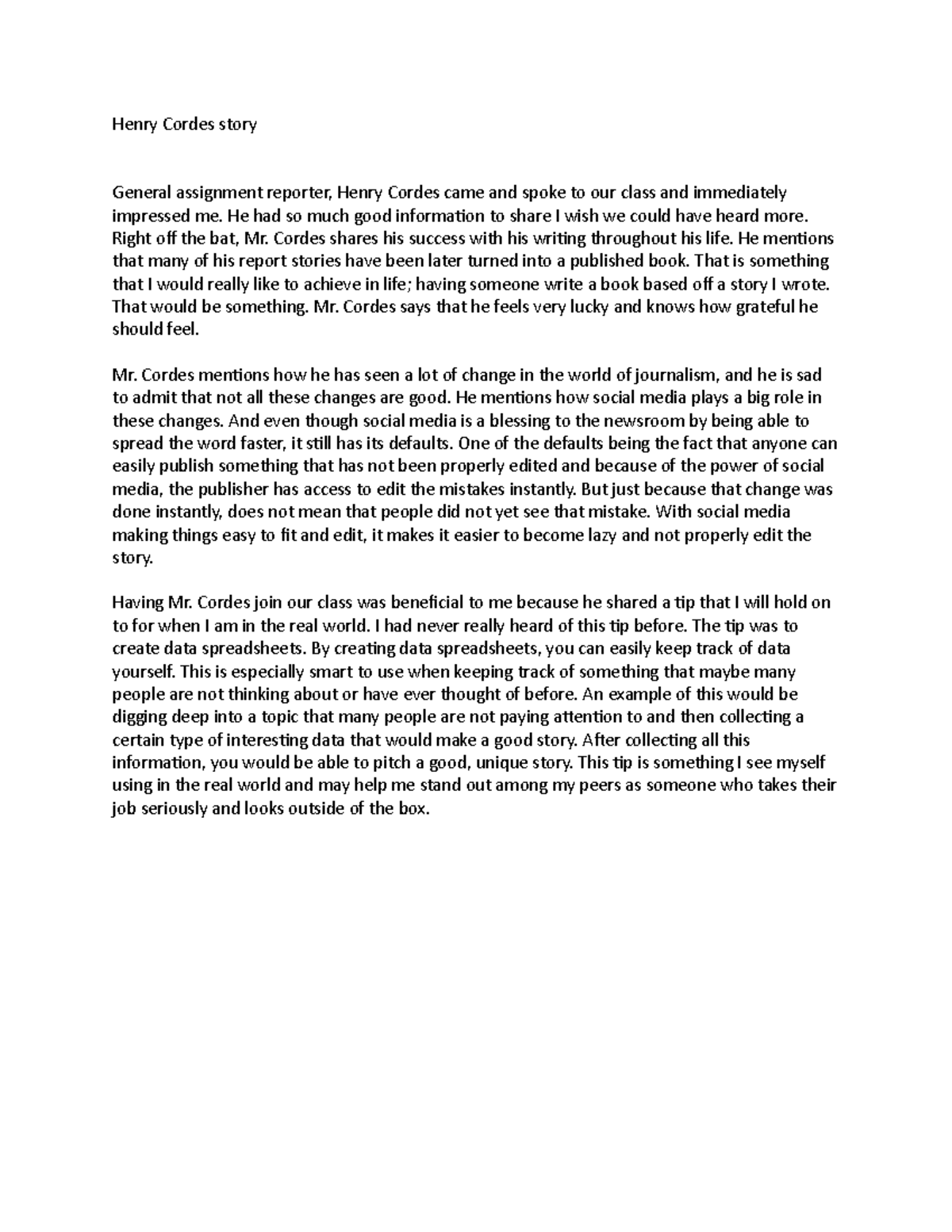 Henry Cordes story - Henry Cordes story General assignment reporter ...