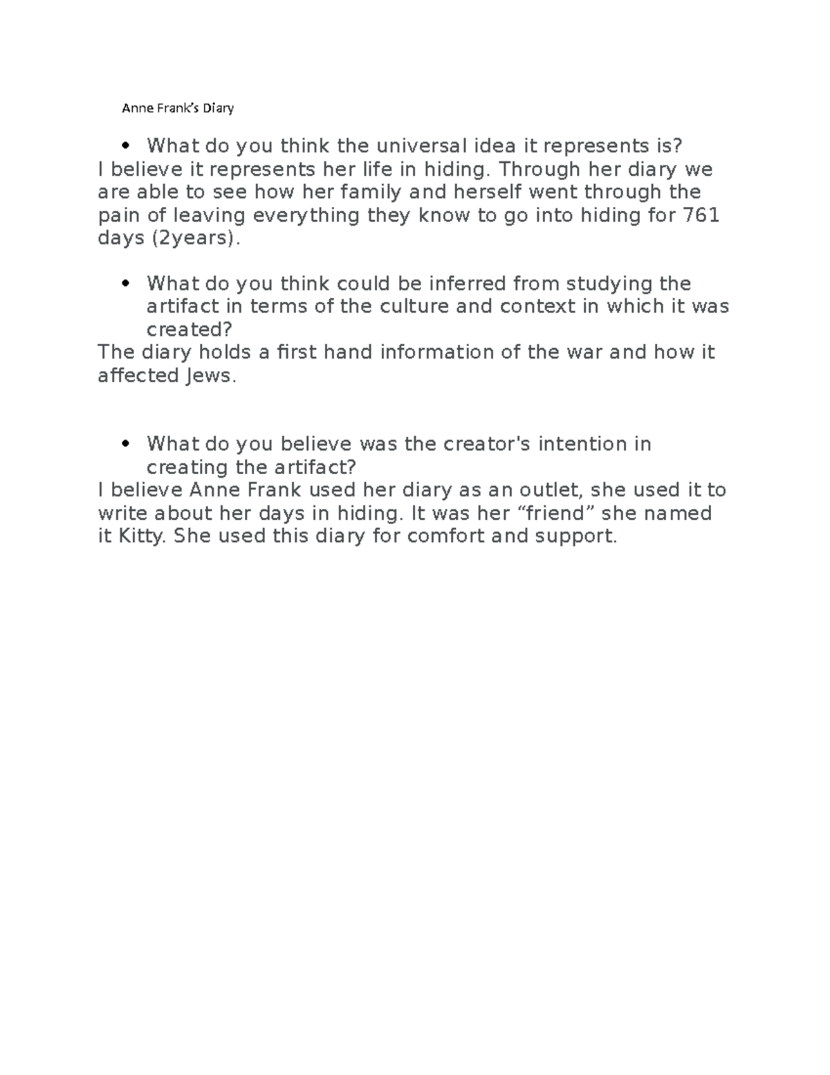 3-1 anne frank - Anne Frank’s Diary What do you think the universal ...