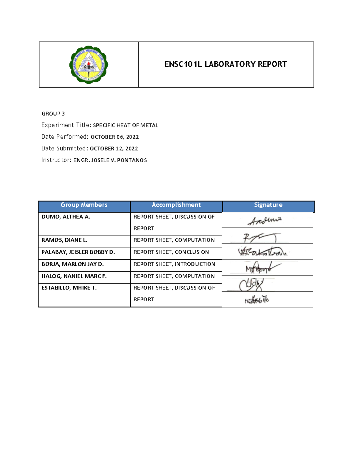 Group 3 LAB 7 - Lab report for galvanic series and metal that rust ...