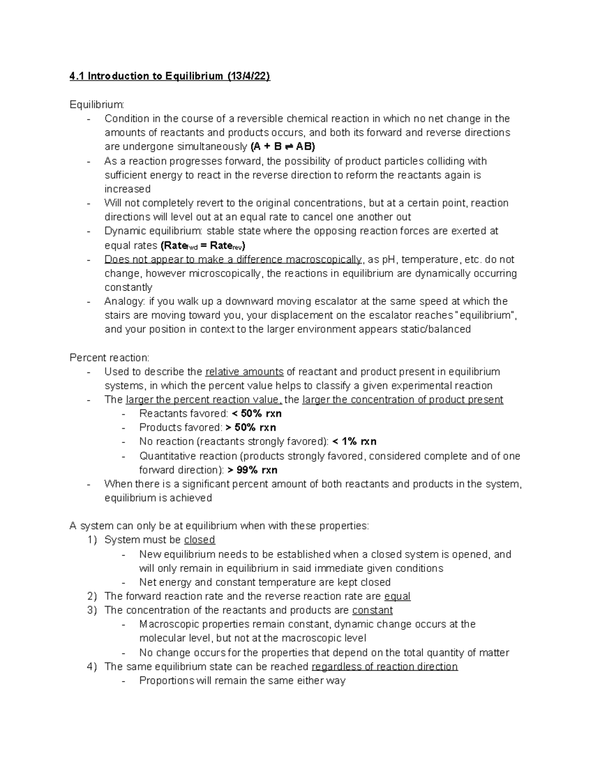 Equilibrium notes - 4 Introduction to Equilibrium (13/4/22) Equilibrium ...