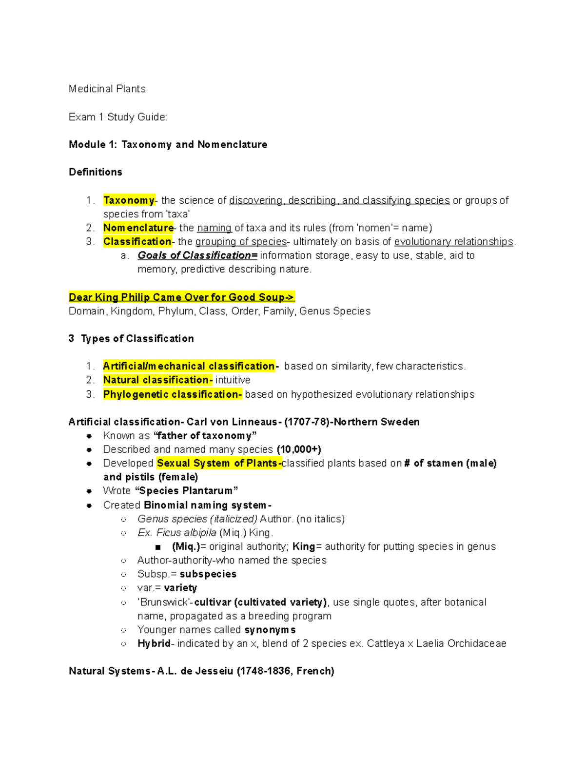 2022-Medicinal Plants- Exam 1 Study Guide - Medicinal Plants Exam 1 ...