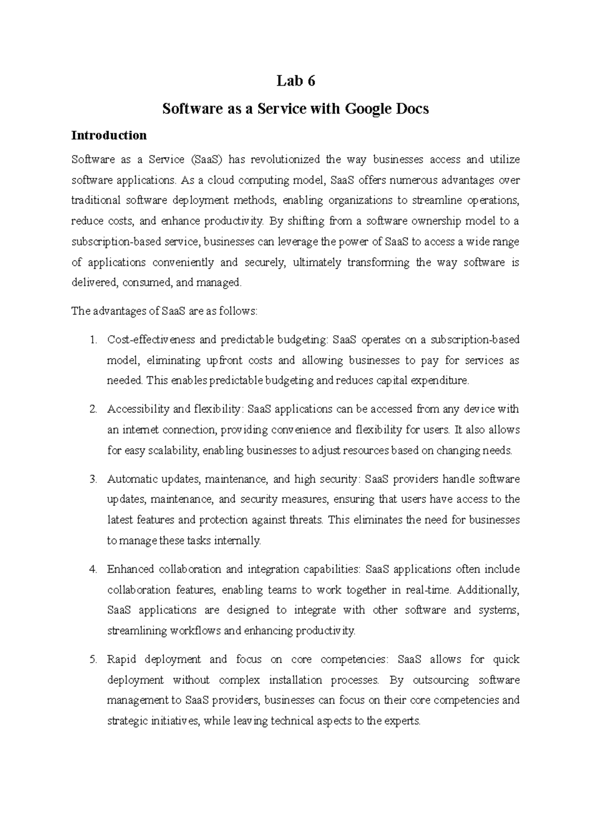 Cloud Computing Lab 64 - Lab 6 Software as a Service with Google Docs ...