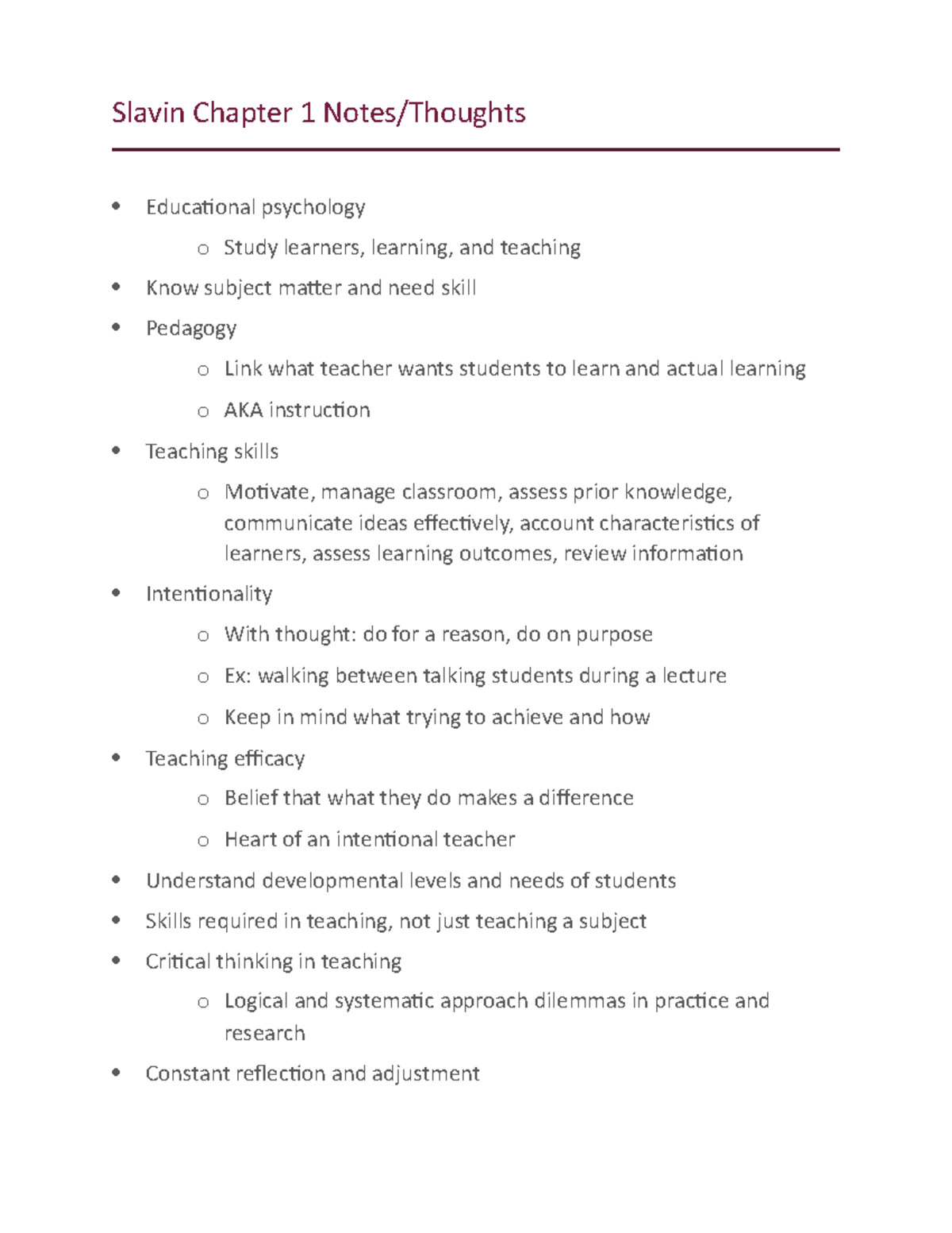 Slavin Chapter 1 Notes - Slavin Chapter 1 Notes/Thoughts Educational ...