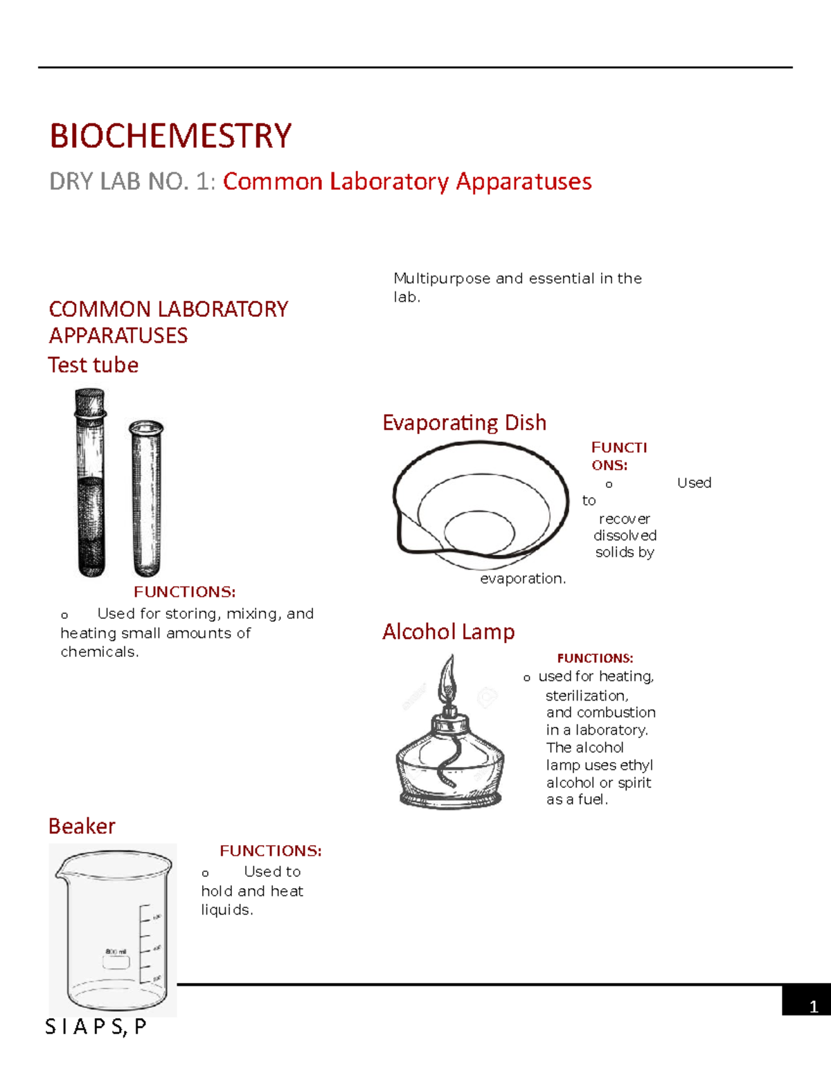 Common Laboratory Apparatuses - 1 DRY LAB NO. 1: Common Laboratory Apparatuses COMMON LABORATORY ...