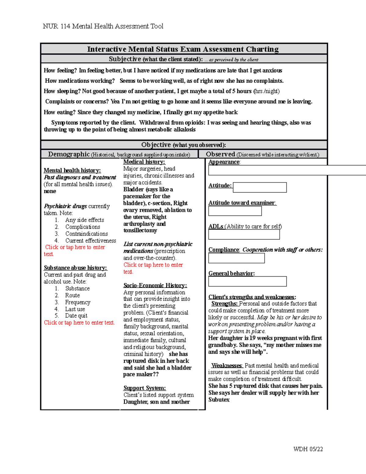 NUR 114 Mental Health Assessment tool - Interactive Mental Status Exam ...