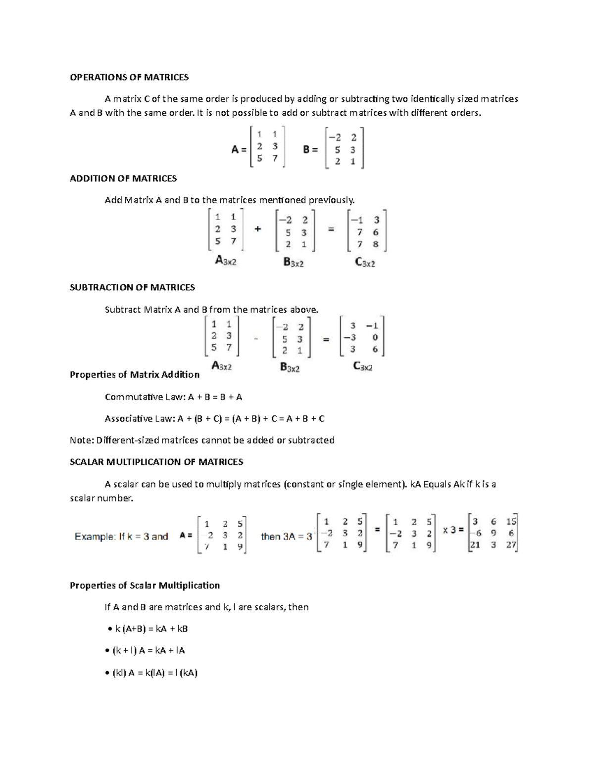 Operations Of Matrices - OPERATIONS OF MATRICES A matrix C of the same ...