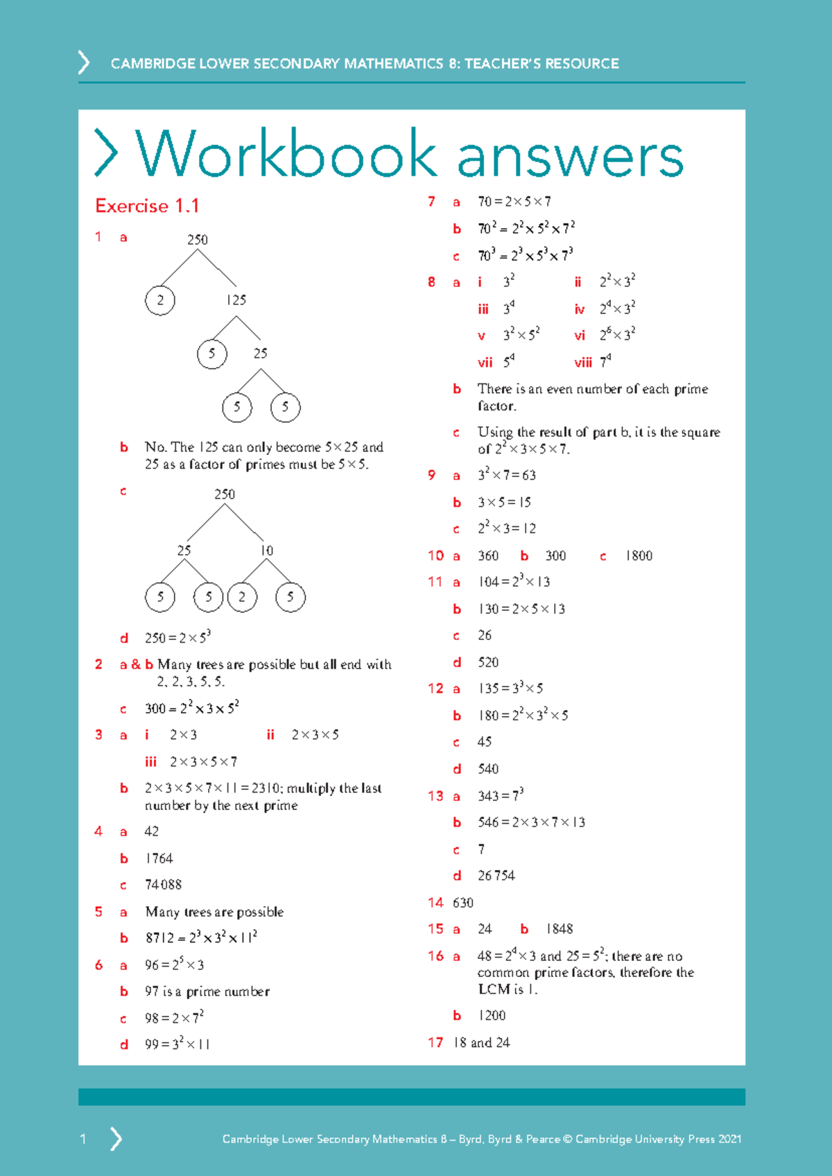 DOC-20240103-WA0004 - Workbook answers Exercise 1. 1 a 250 2 5 25 5 5 b ...