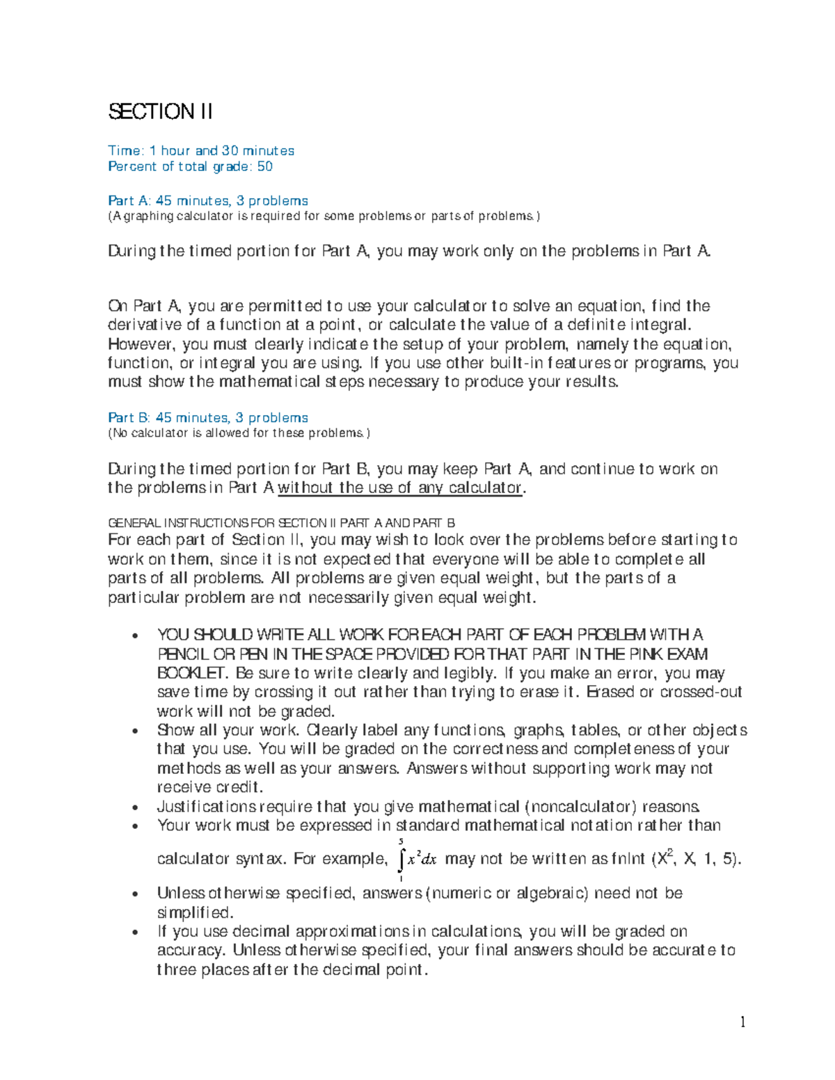CALC BC II - math - SECTION II Time: 1 hour and 30 minutes Percent of ...