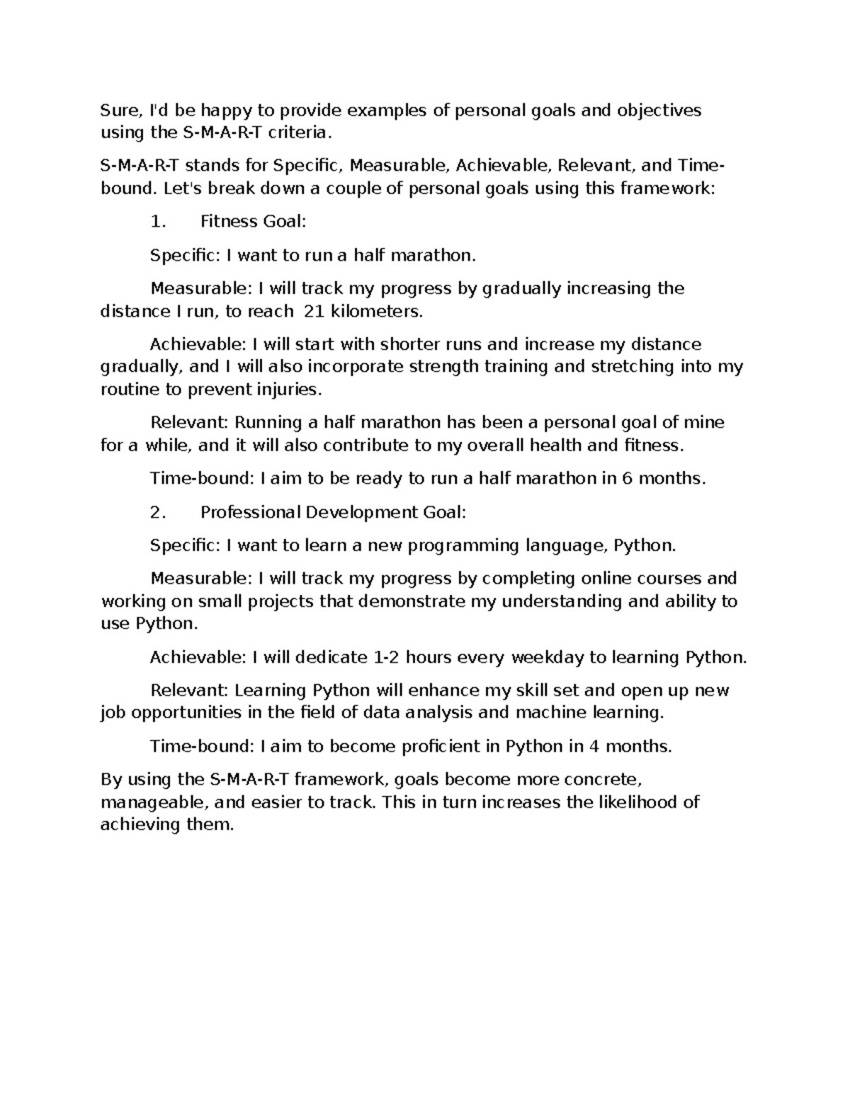 Bus unit 6 - Sure, I'd be happy to provide examples of personal goals ...