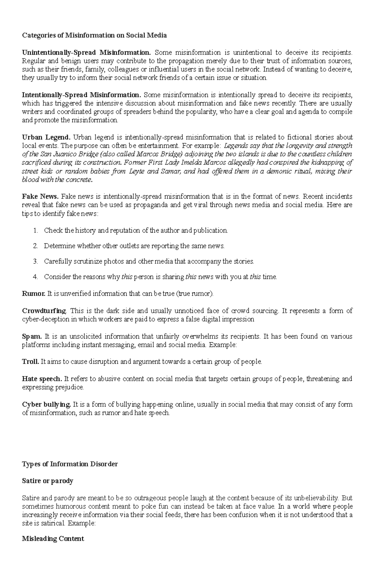English 9999 - Types of Information disorder - Categories of ...