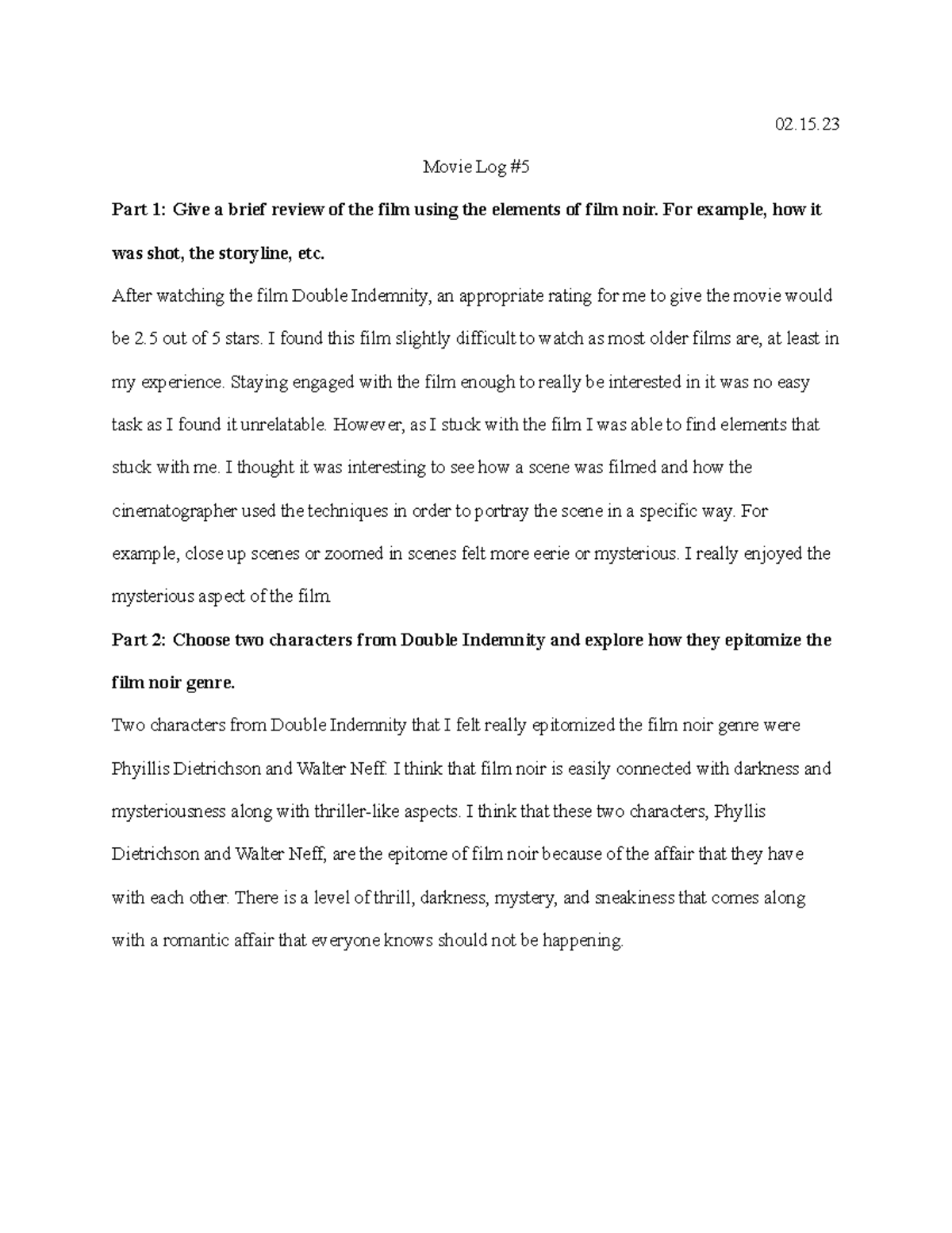 TFM160 Movie Log #5 - 02. Movie Log # Part 1: Give a brief review of ...