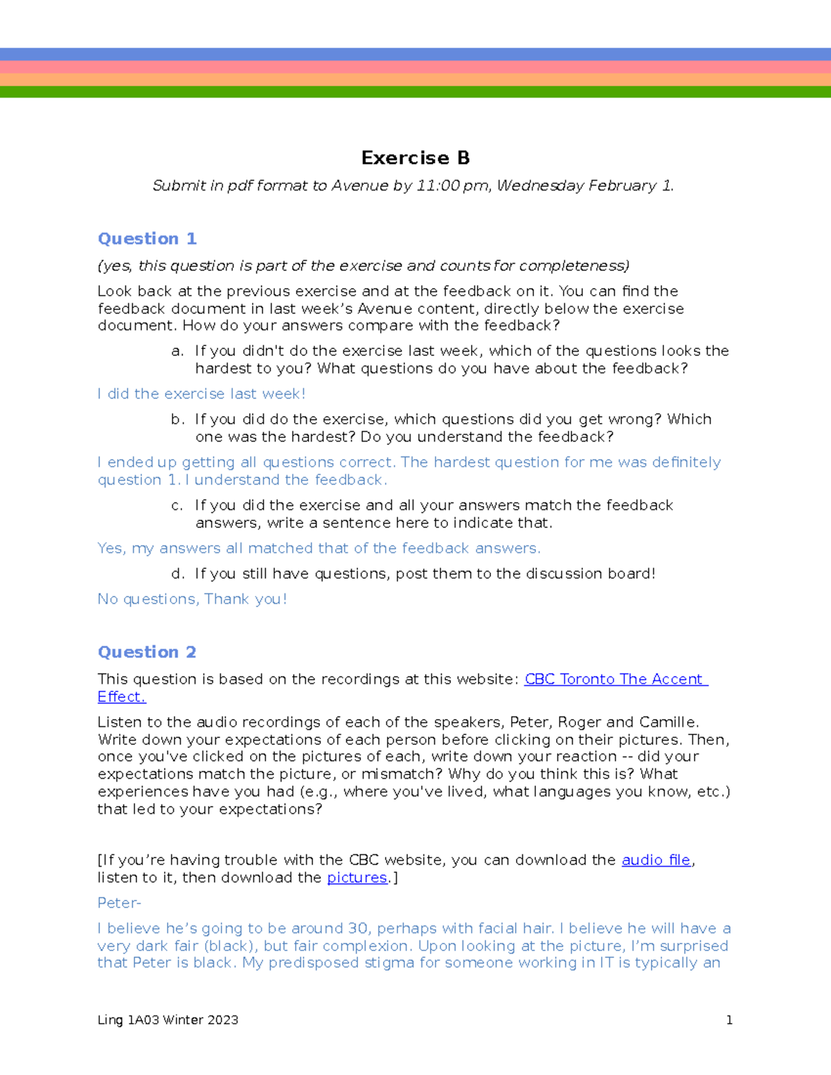 Exercise B - Course work - Exercise B Submit in pdf format to Avenue by ...