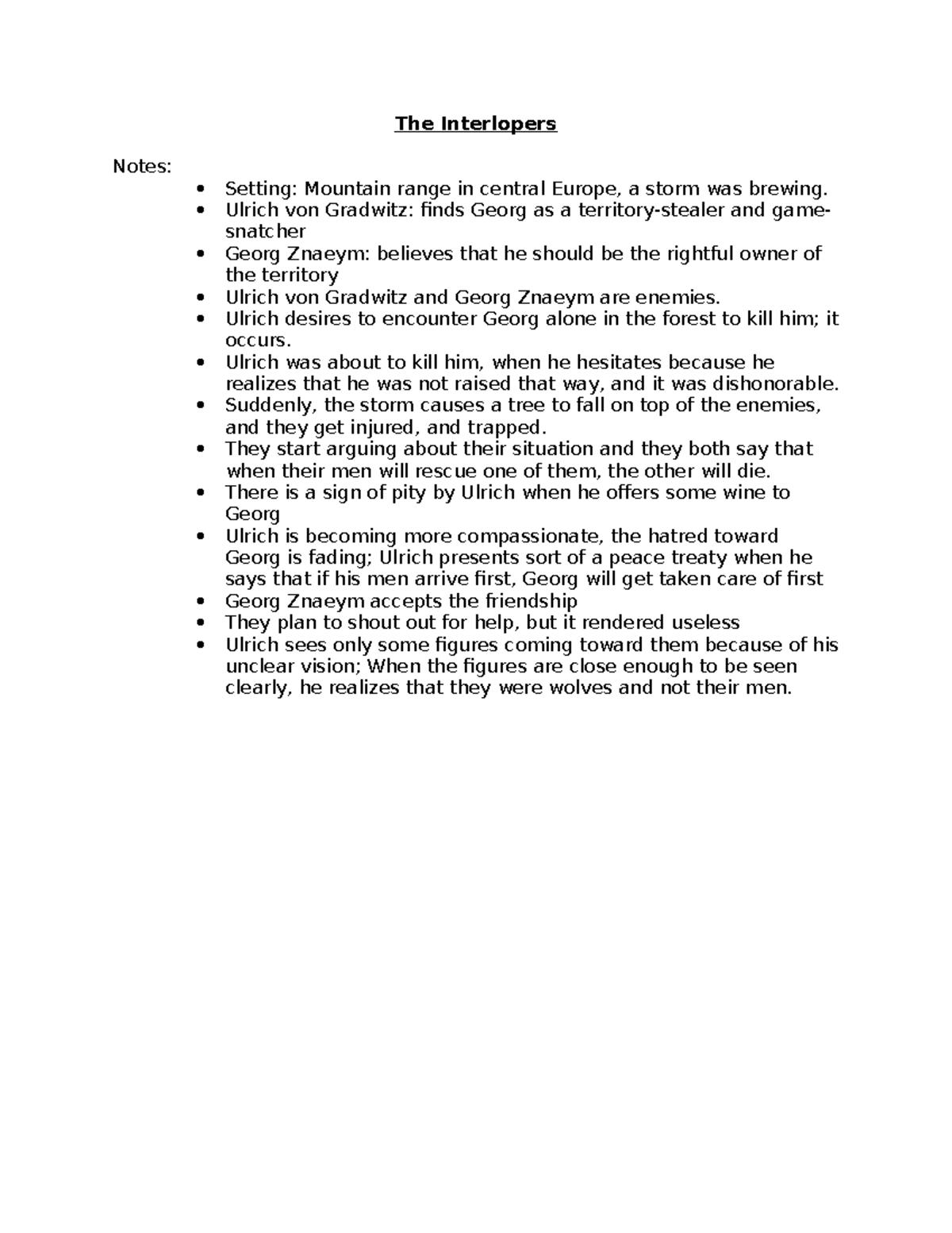 Notas del cuento The Interlopers - The Interlopers Notes: Setting ...